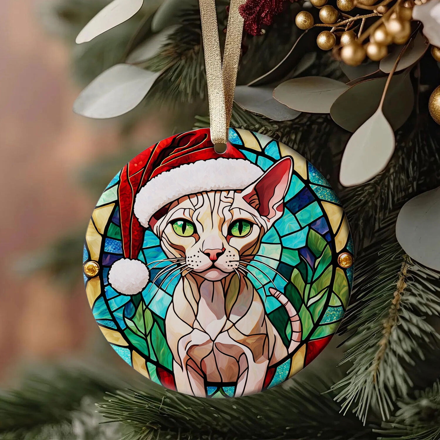Sphynx Cat Ornaments Ceramic For Christmas, Stained Glass Ornaments ...