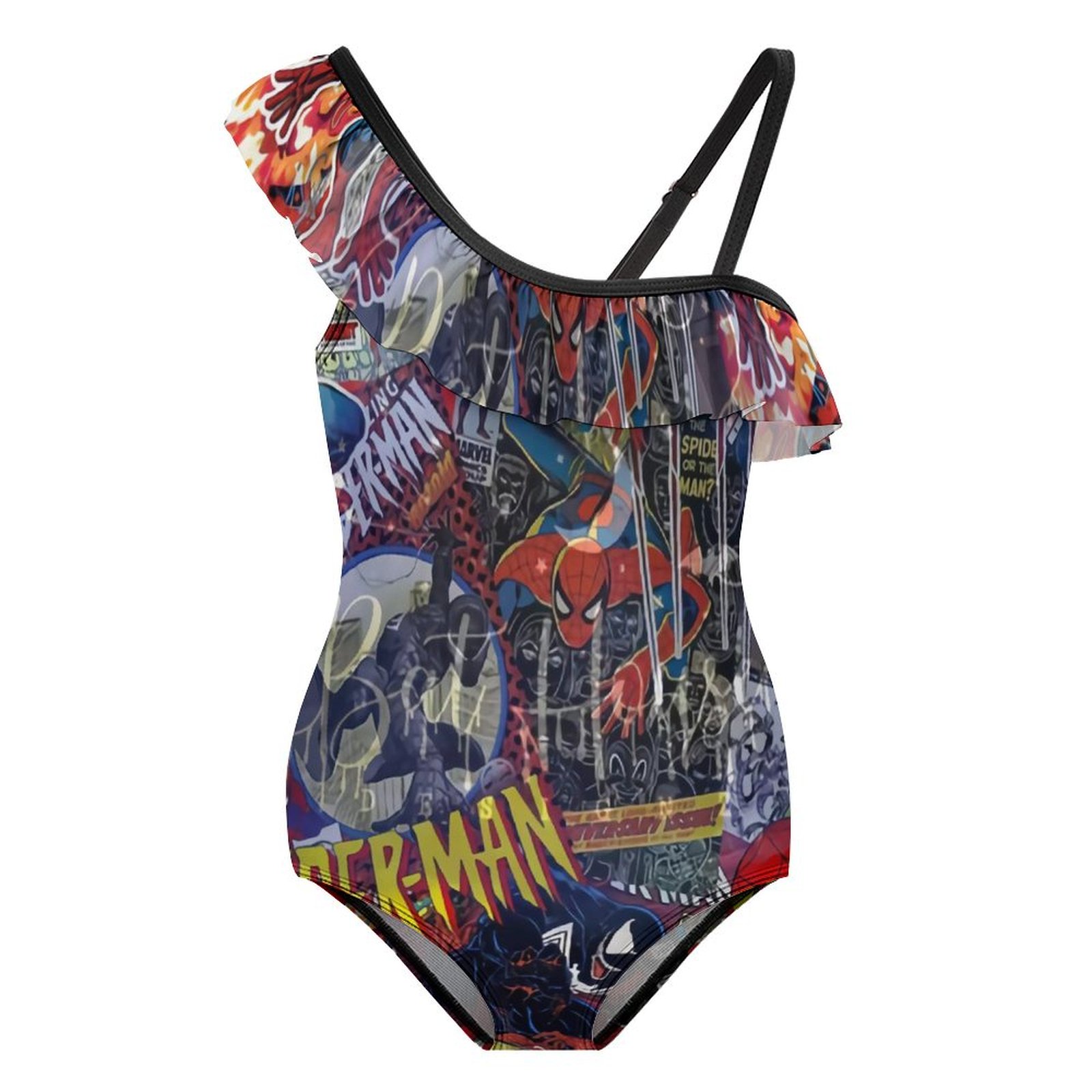Spi-derman Girls Swimsuit One Piece Swimsuits Ruffle Bathing Suit Kids ...