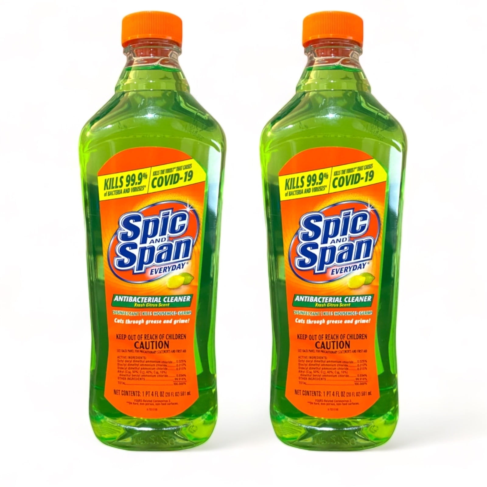 Spic & Span Antibacterial Multipurpose Cleaner, Citrus Scent, Dilutable, 20oz, 2 Pack - Walmart.com