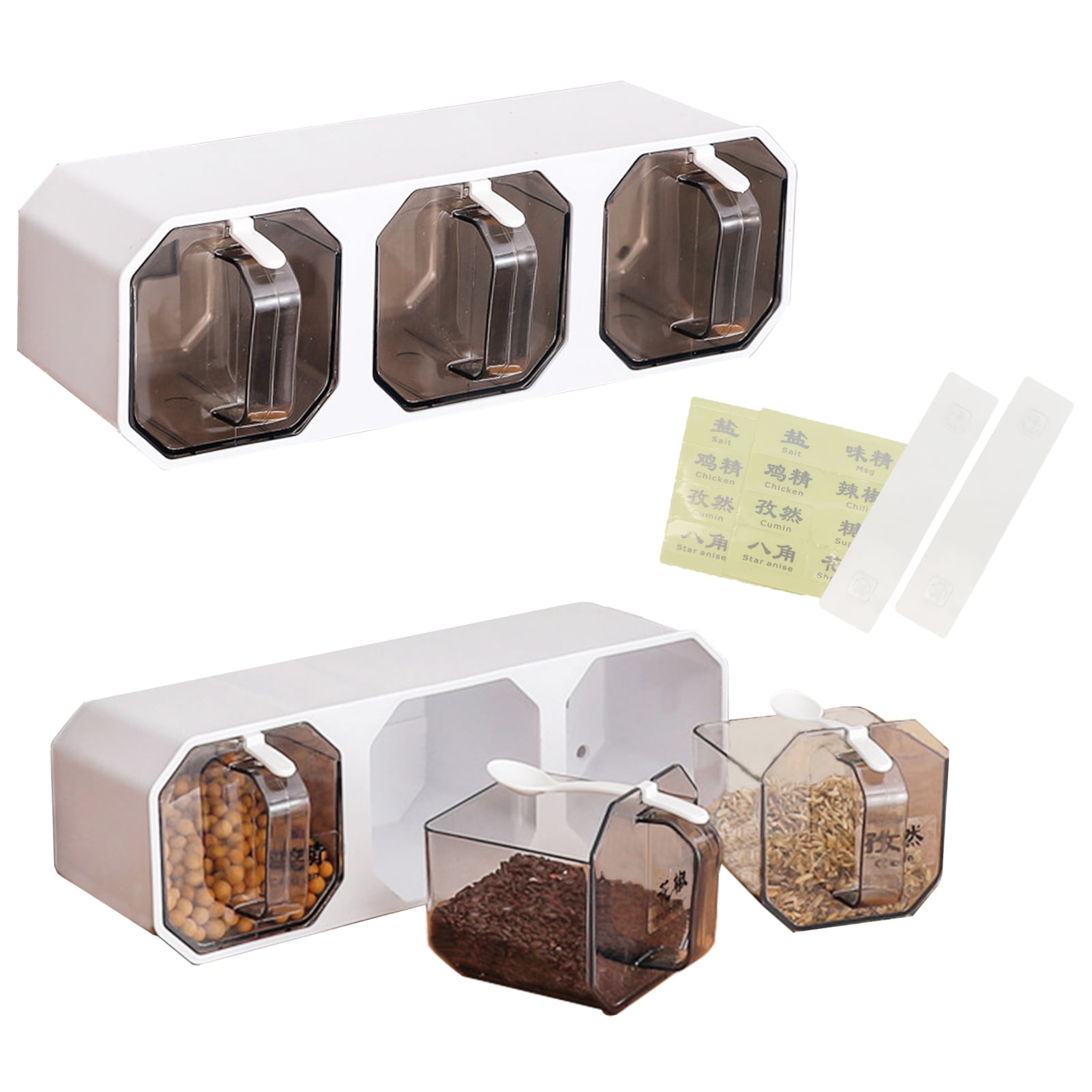 Spice Box, Wall Mounted Seasoning Box Condiment Containers with Spoon ...