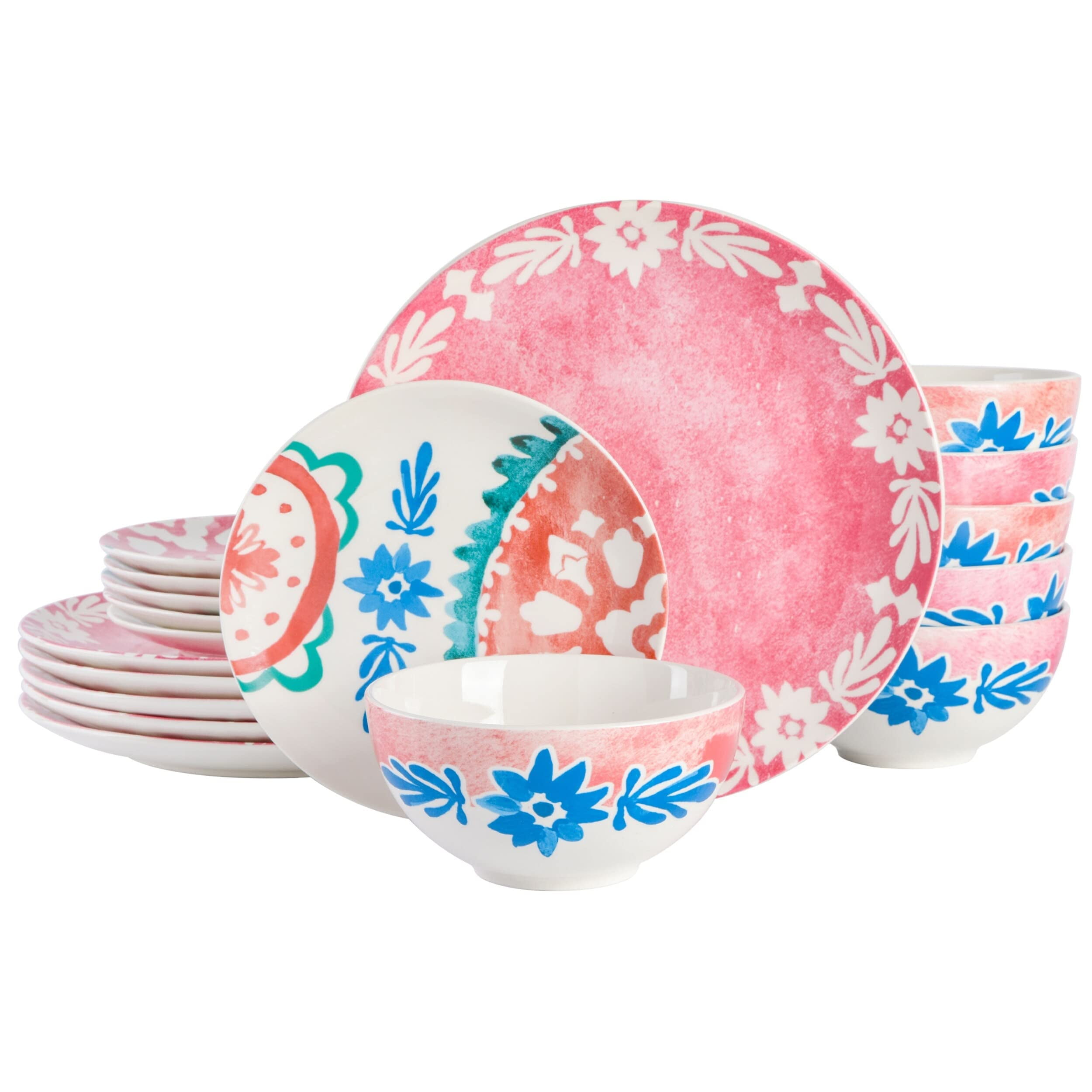 Spice By Tia Mowry Savory Saffron 18Pc Ceramic Dinnerware Set in Coral ...
