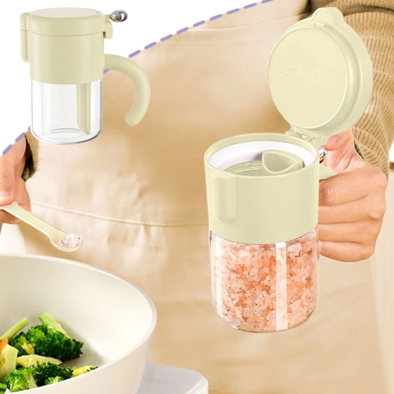 Spice Container With Built In Spoon Airtight Glass Seasoning Jar for ...