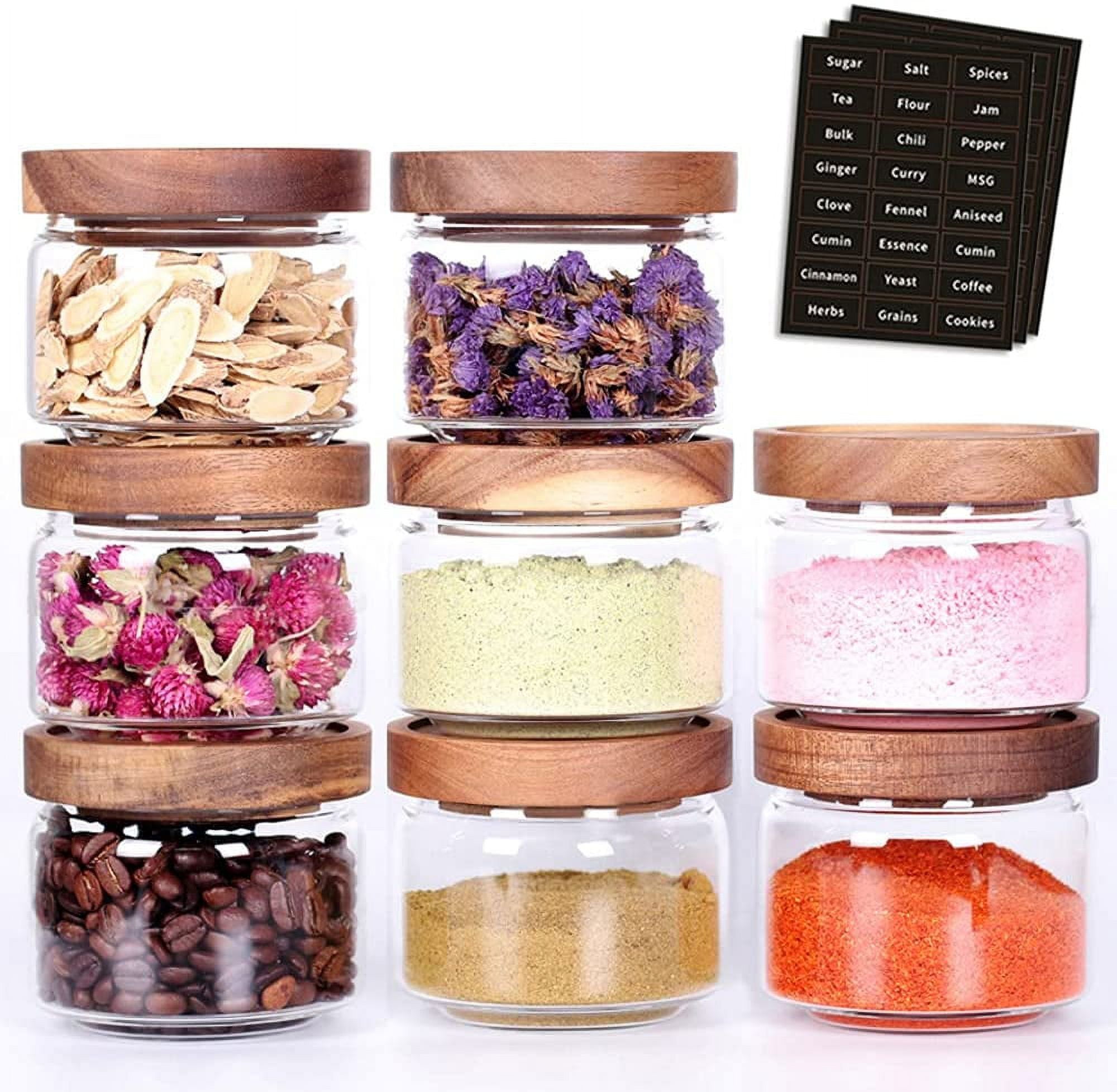 Spice Containers Glass Spice Jars With Acacia Airtight Lid and Labels ...