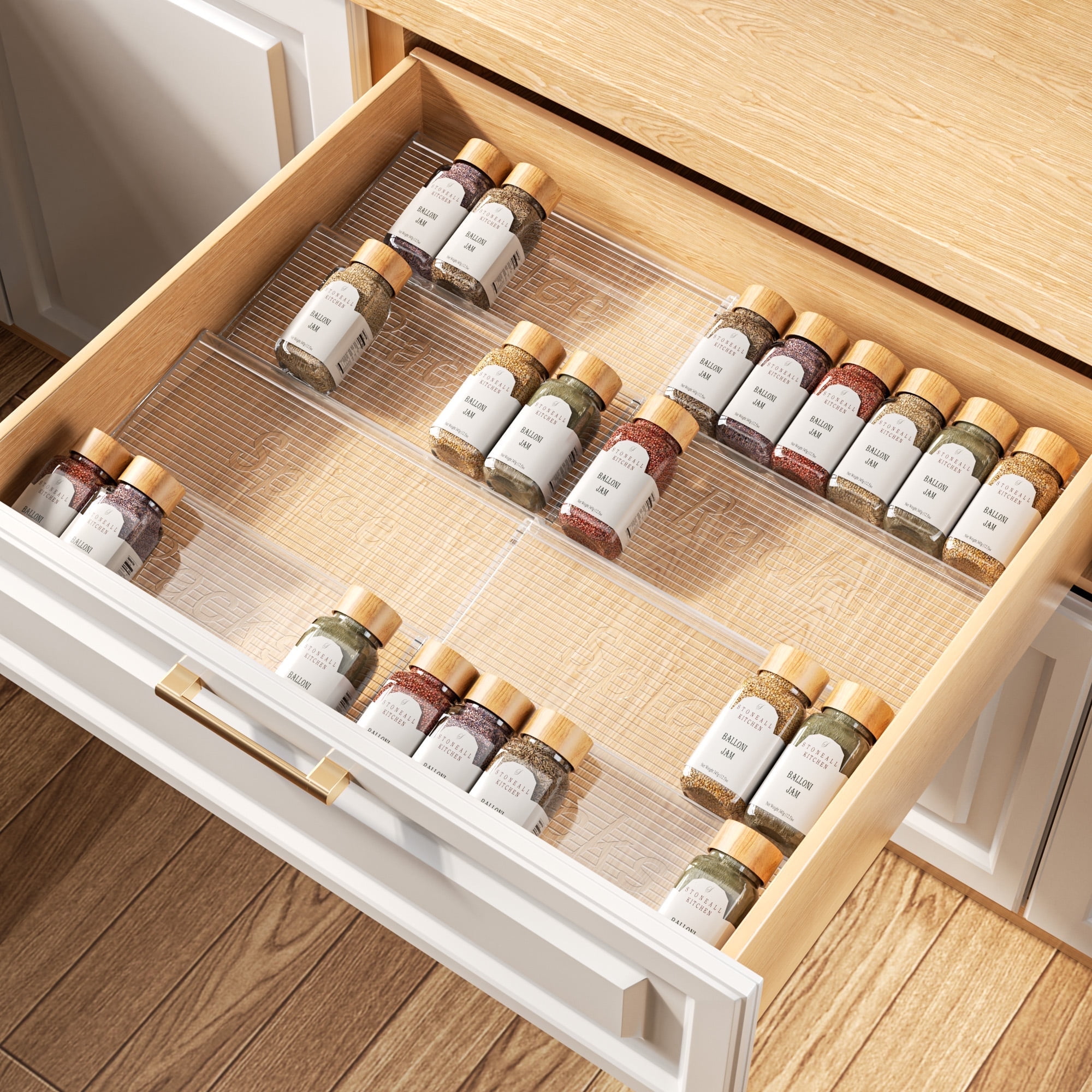 Spice Drawer Organizer, 2 Tier- 4 Pack Clear Acrylic Drawer Seasoning ...