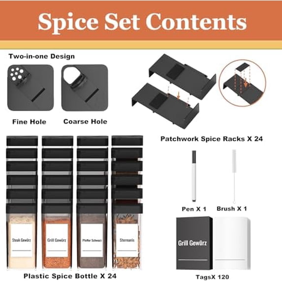 Spice Drawer Organizer 24 Pcs with 24 Plastic Spice Jars and Labels ...