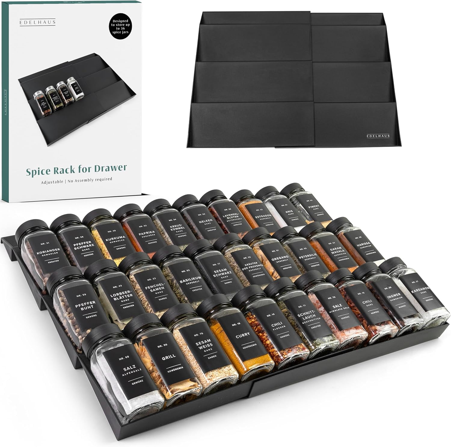 Spice Drawer Organizer - Expandable Spice Rack for Drawer, Black ...