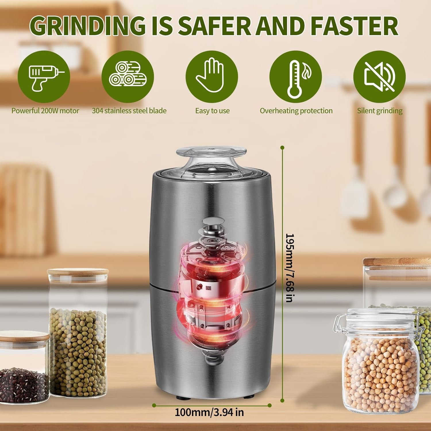 Spice Grinder, Coffee Grinder, 200 w Electric Herb Grinder ...