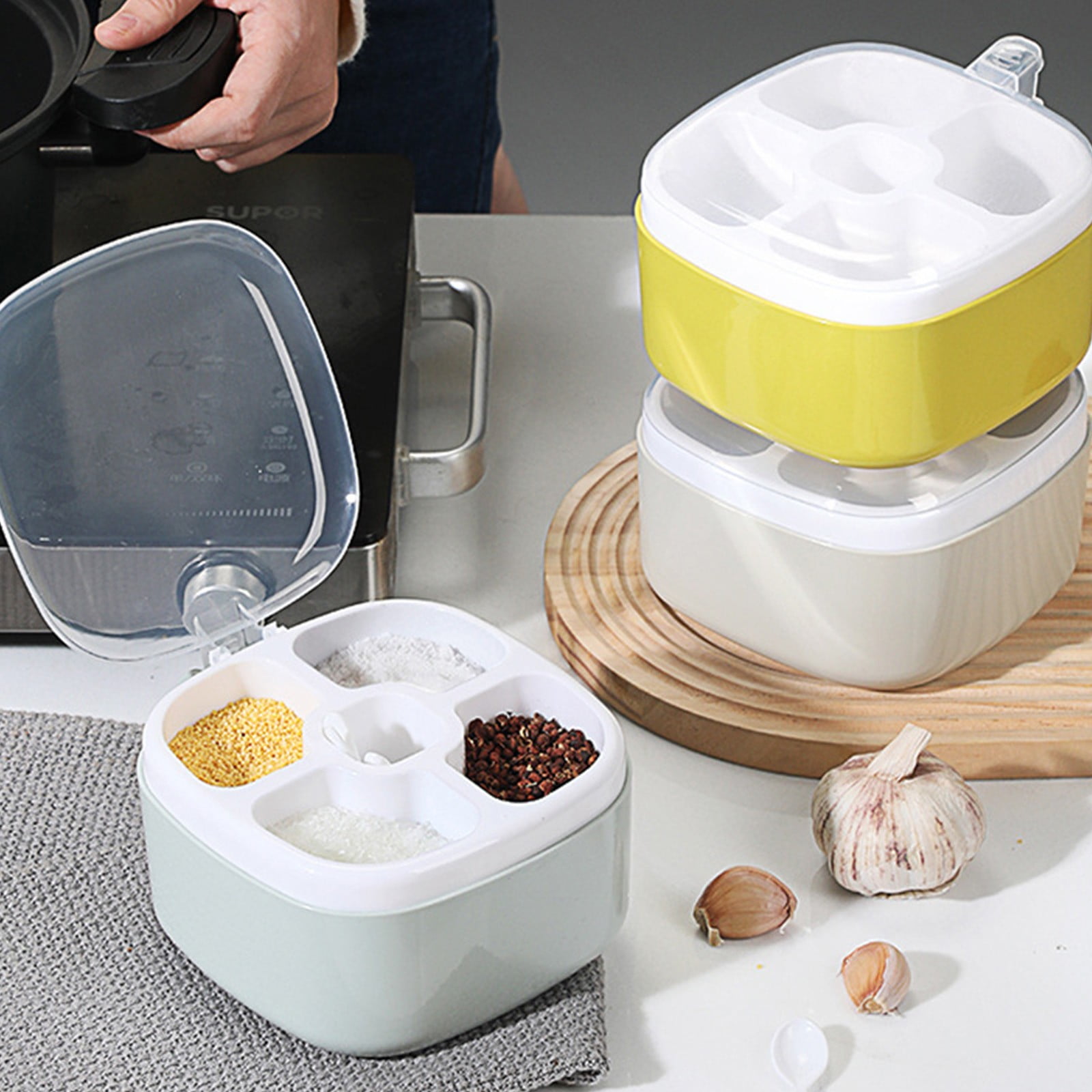 Spice Jar Compartments, Multifunctional Seasoning Can, 4-Tier Design ...