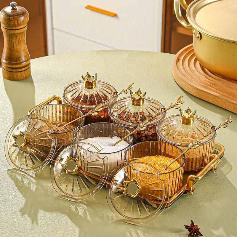 Spice Jar & Storage Tray Set, Simple Creative Seasoning Box with Lid ...