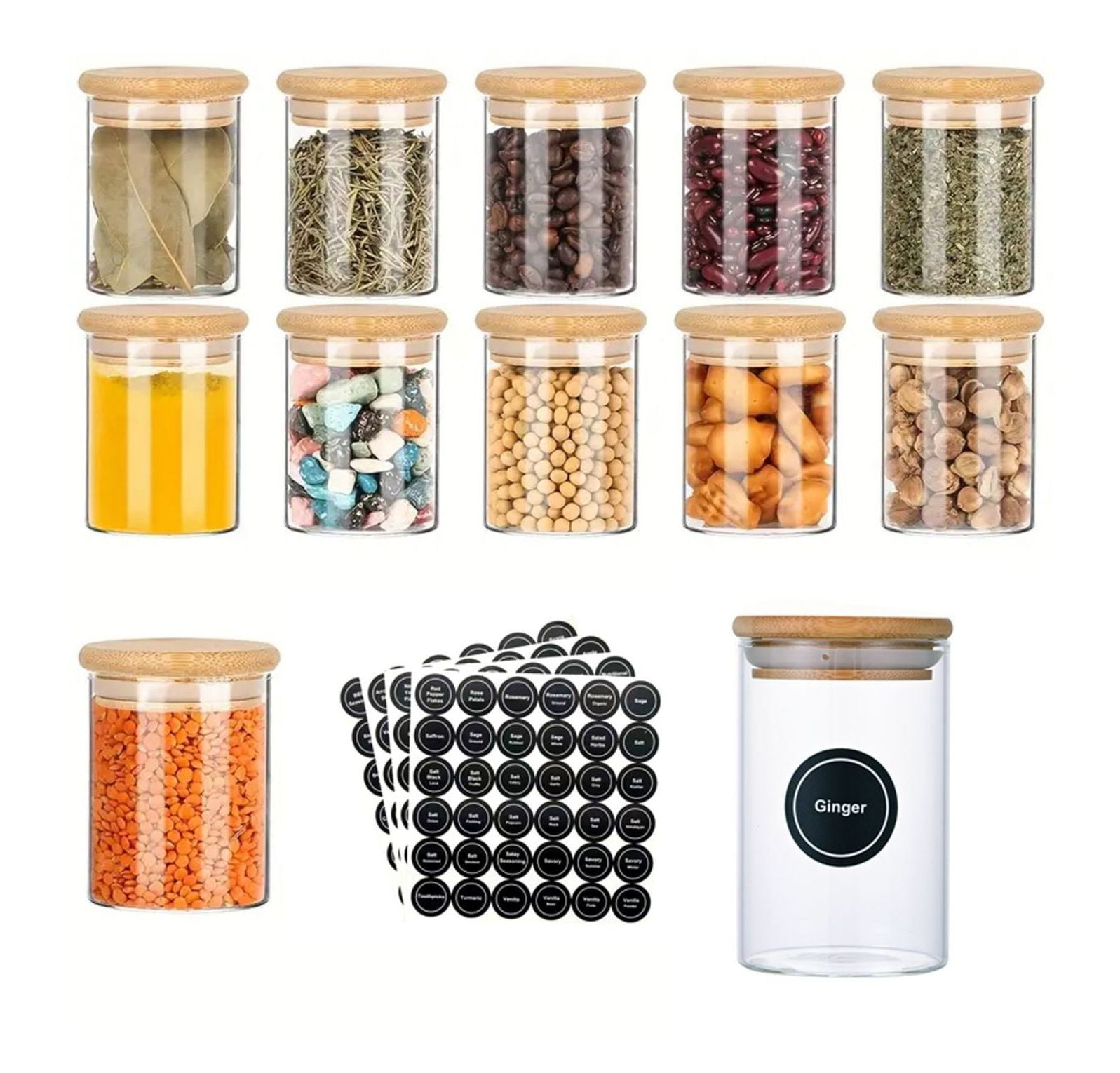 Spice Jars 12 Pcs with Bamboo Lids & Stickers - Glass Storage ...