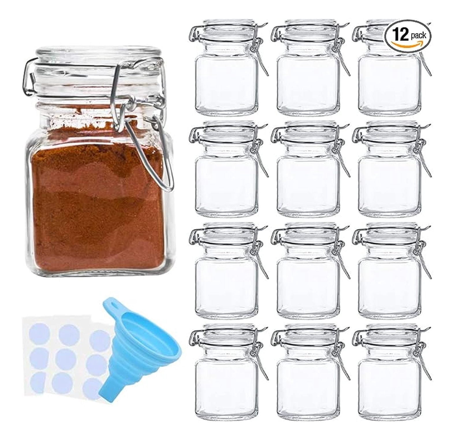 Spice Jars 4oz - 12 Pack Glass Jars with Airtight Lids & Labels - Small ...