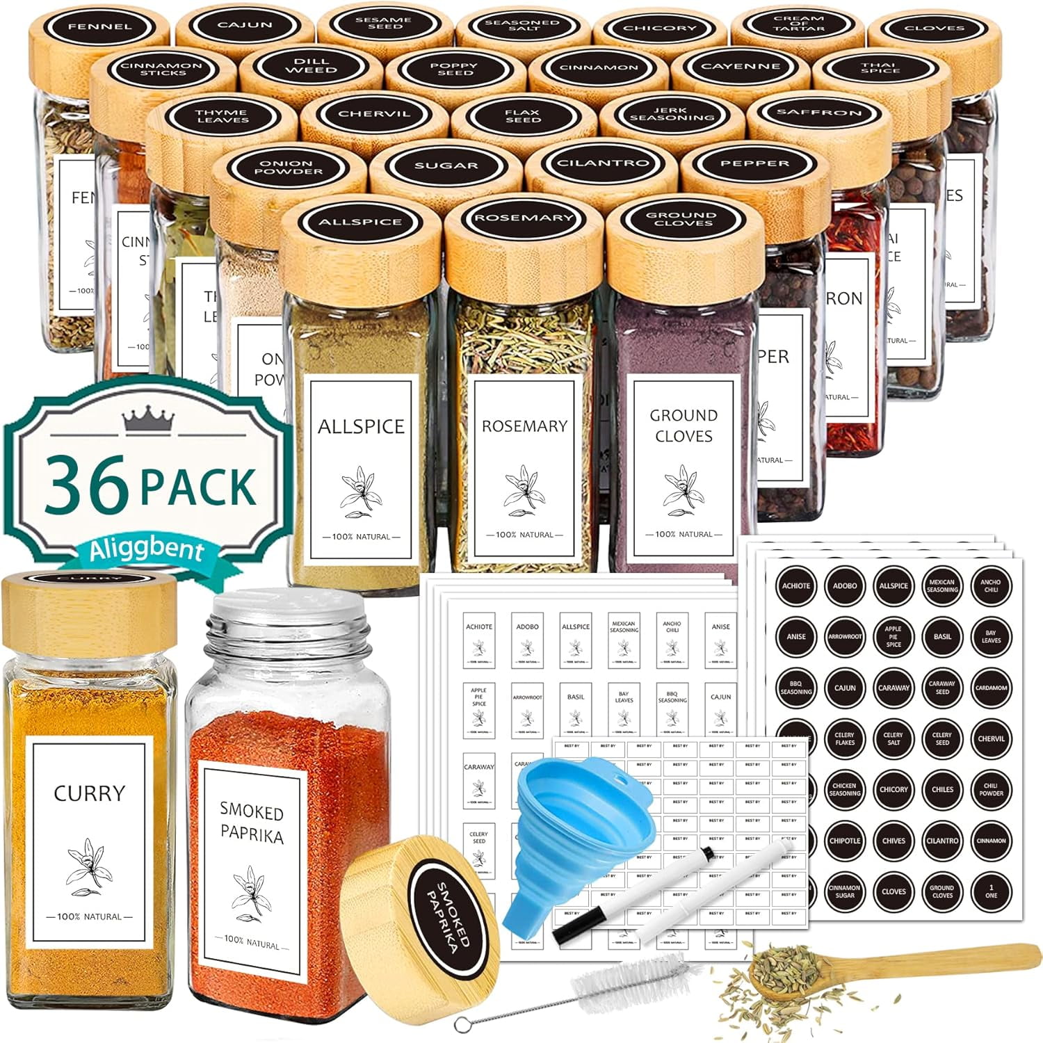 Spice Jars with Lable, 48 Pcs 4 oz Glass Spice Jars with Bamboo Lids ...