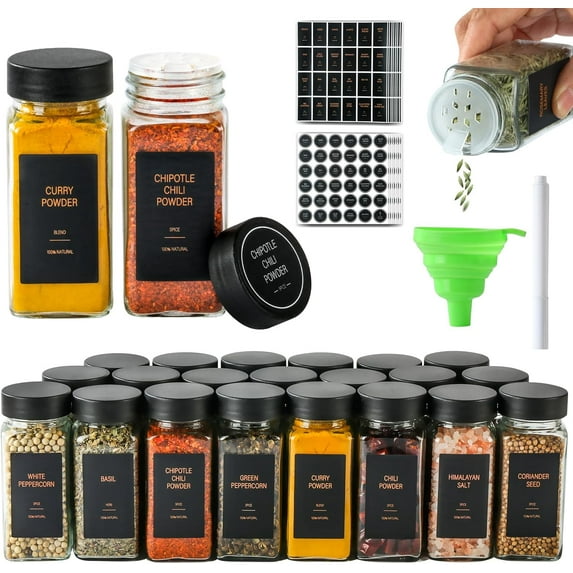 Spice Jars with Label，4oz Glass Spice Bottles With Shaker Lids ...