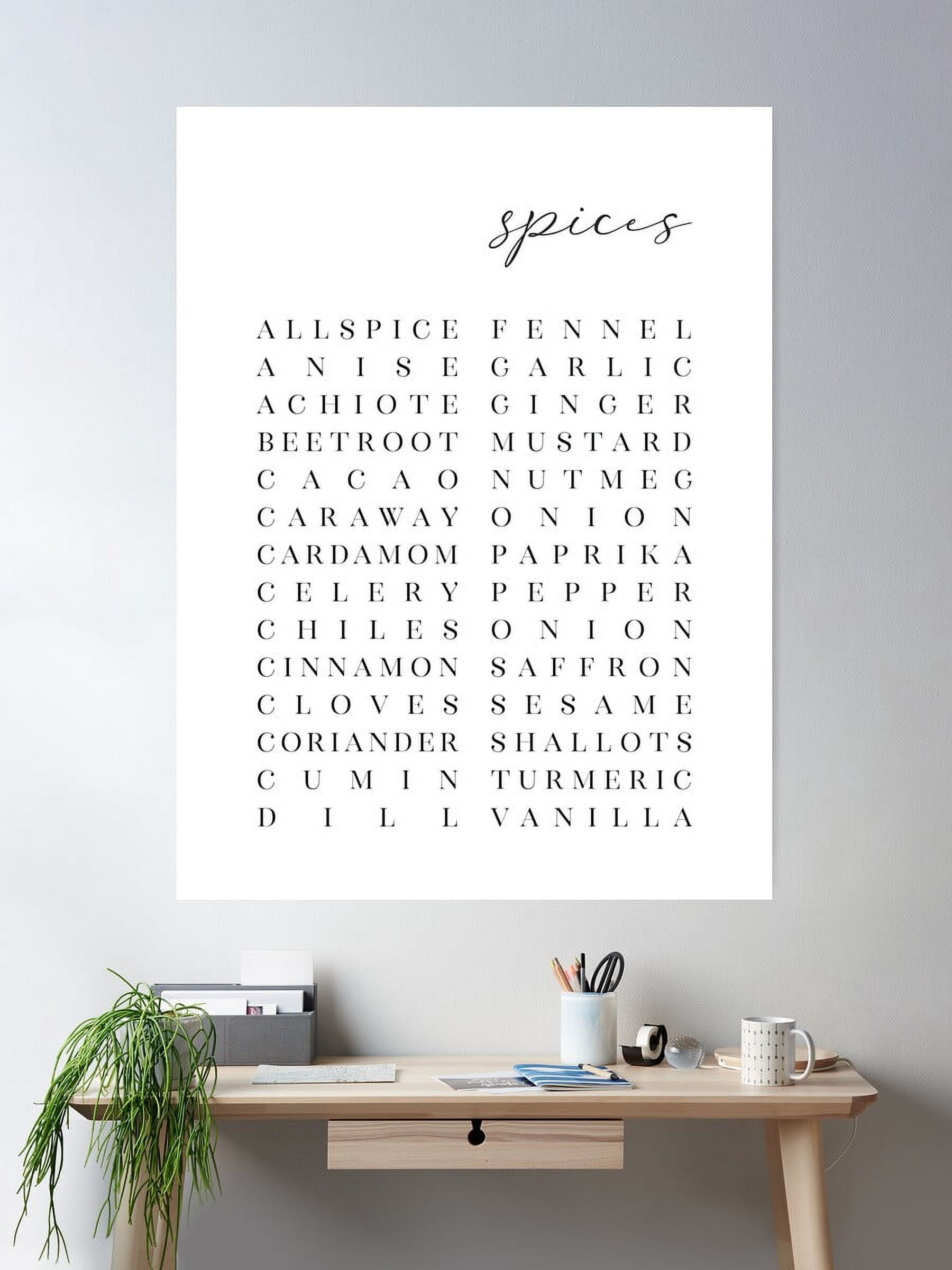 Spice List Typography Art Poster Wall Art, Modern Wall Decor For Living ...