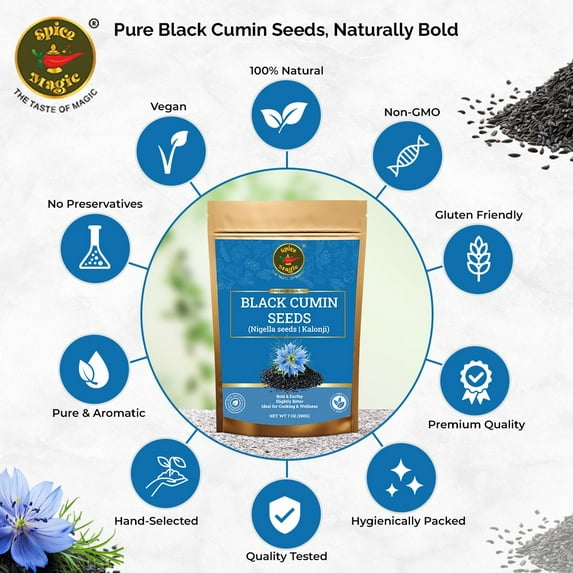 Spice Magic Black Cumin Seeds, 7 oz (200g) - Premium Whole Nigella Seeds with Nutty, Peppery ...