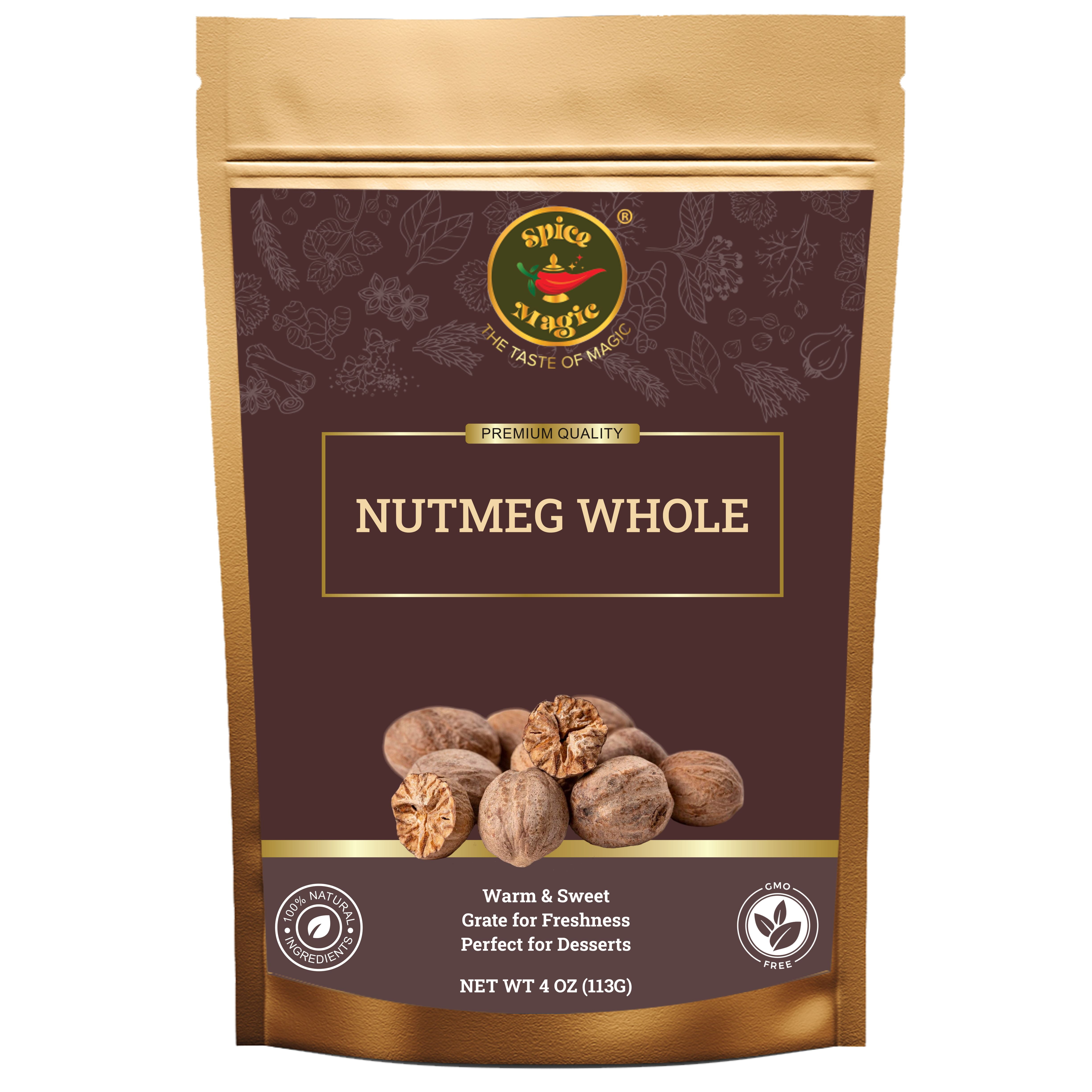 Spice Magic Whole Nutmeg | 4 oz (113g) |Resealable Pouch | Naturally ...