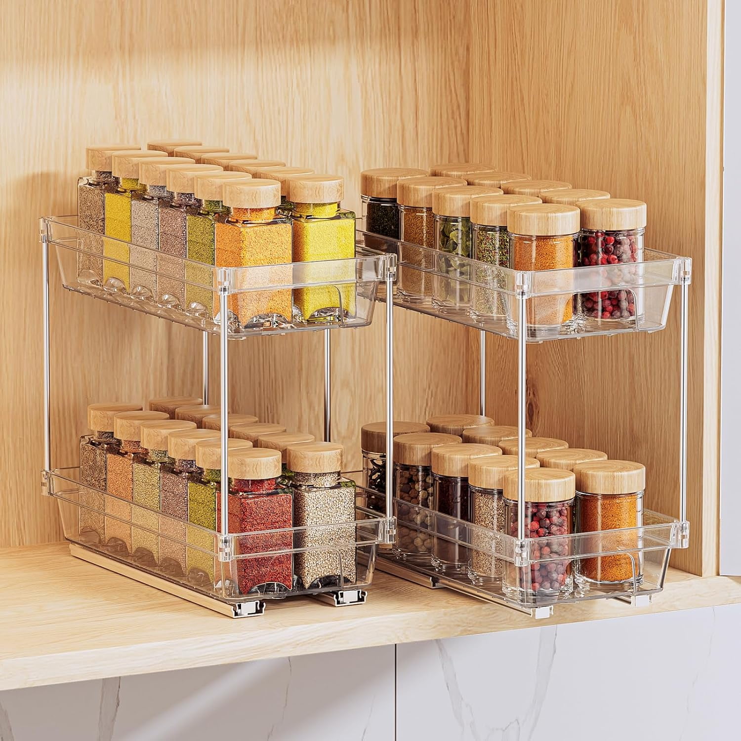 Spice Organization for Cabinet - 2 Pack, Pull-Out Spice Rack Organizer ...