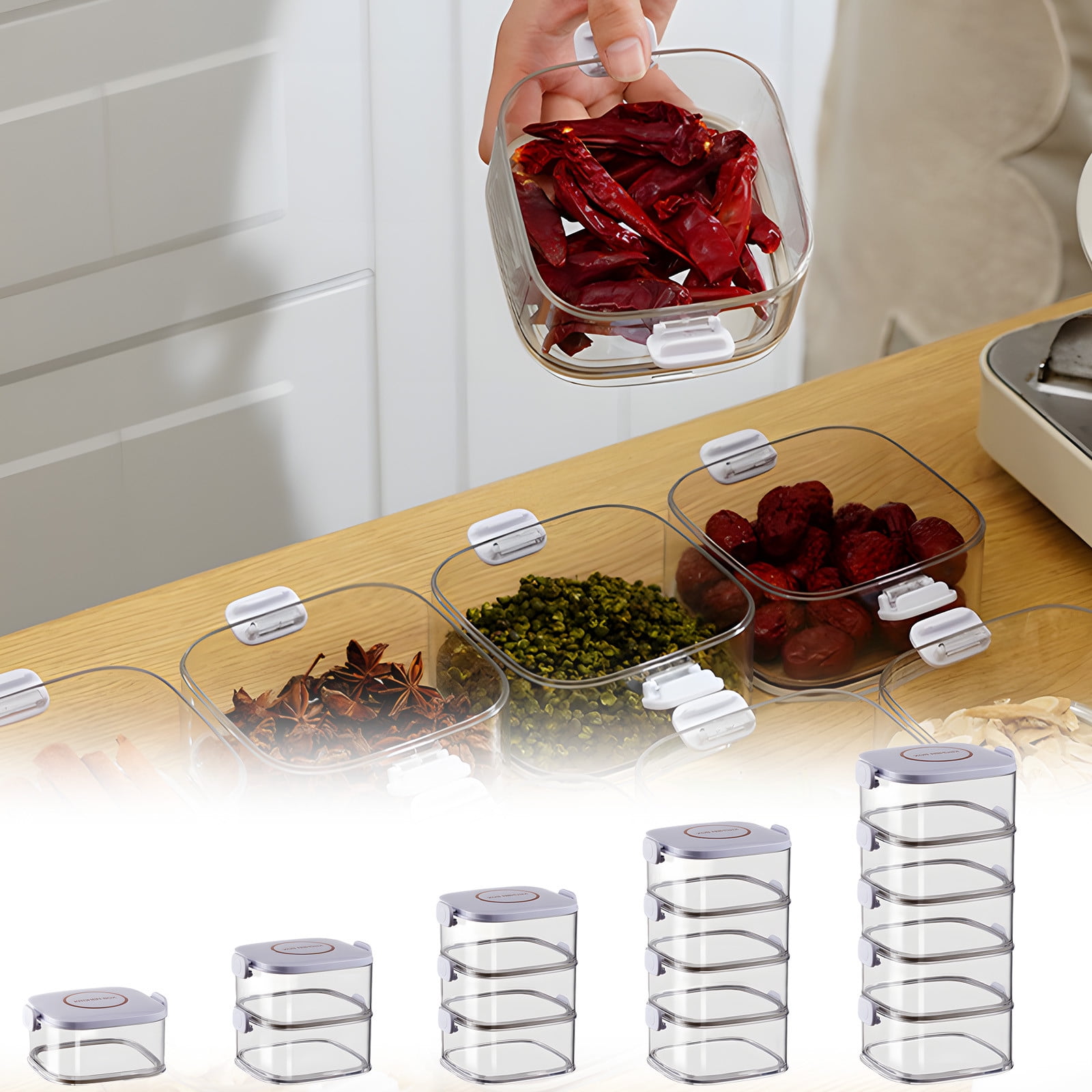 Spice Organizer Kitchen Home Pepper Storage Box Sealed Jar Condiments ...