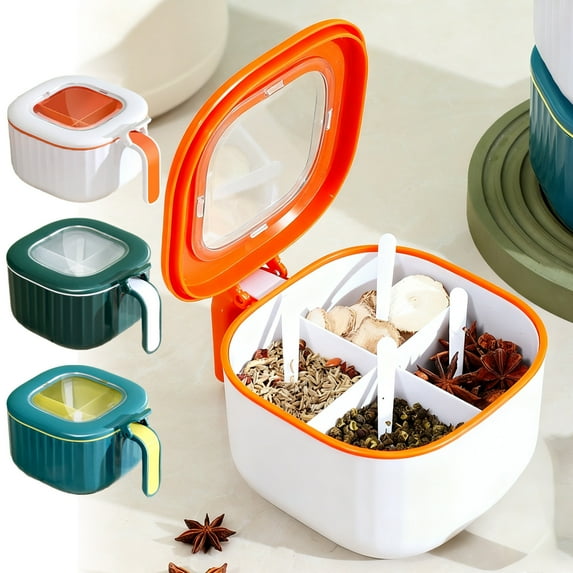 Spice Organizer with Lids and Spoons Airtight Kitchen Storage Box for ...