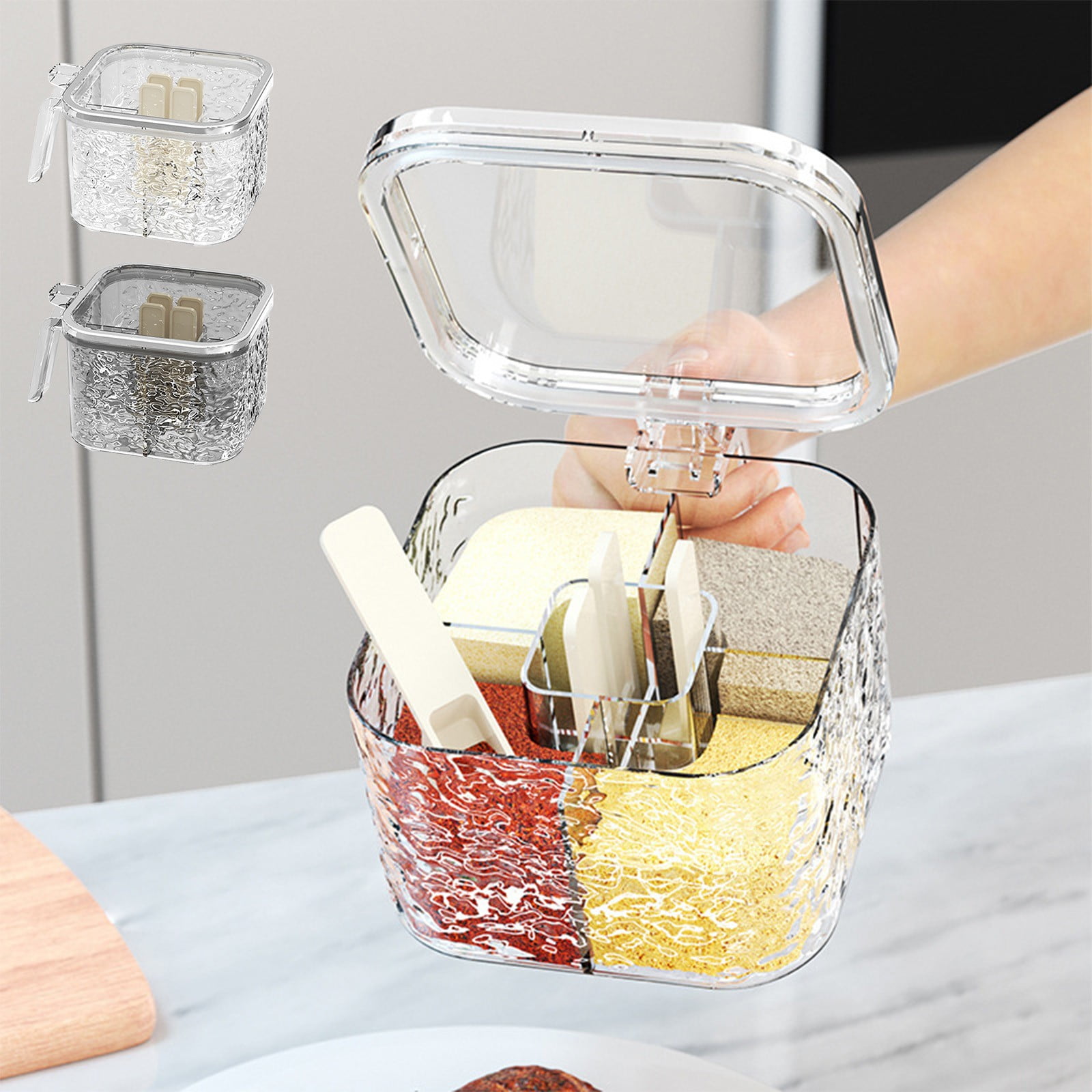 Spice Organizer, White Plastic Spice Jars with 4 Spoons, 9.5x8.8x8.7cm ...