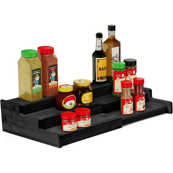 Spice Rack, 3-Tier Expandable Bamboo Spice Rack Organizer for Cabinet ...