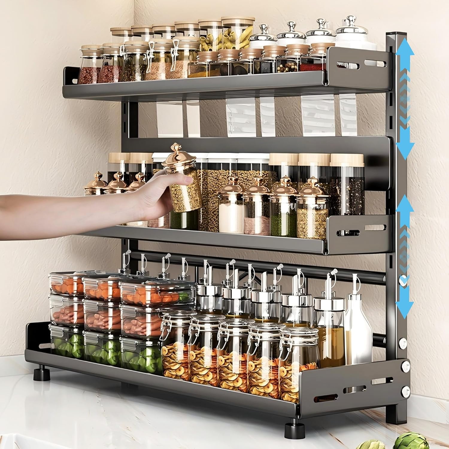 Spice Rack for Countertop, 3 Tier Height-Adjustable Spice Organization ...