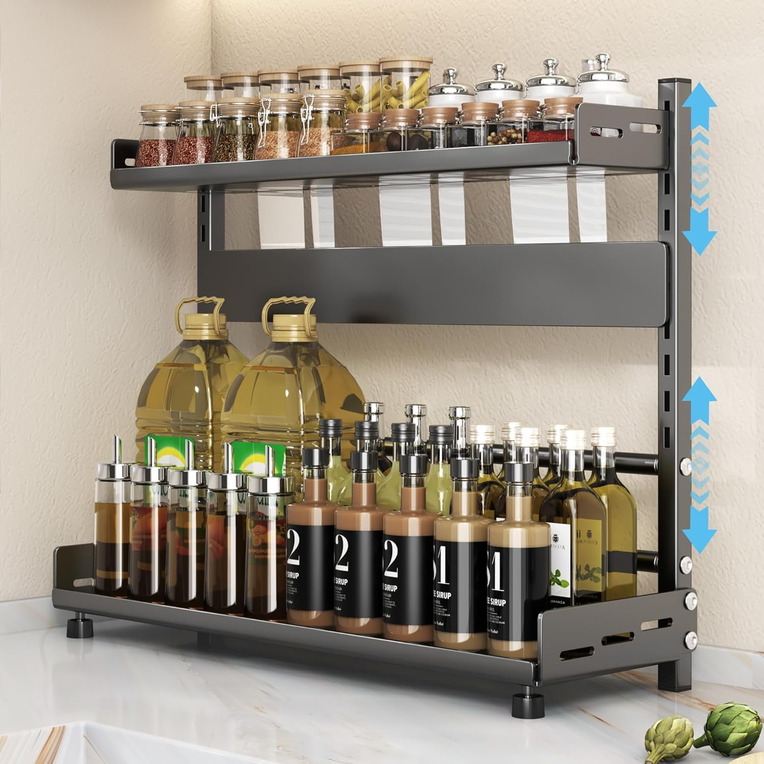 Spice Rack for Countertop, 3 Tier Height-Adjustable Spice Organization ...