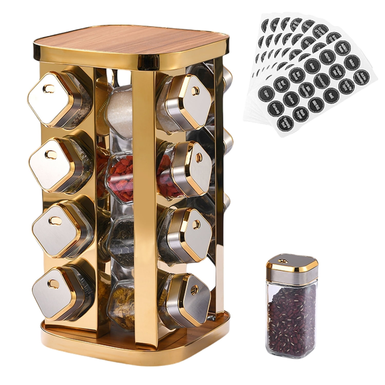 Spice Rack, Countertop Multifunctional Spinning Spice Rack With 16 ...