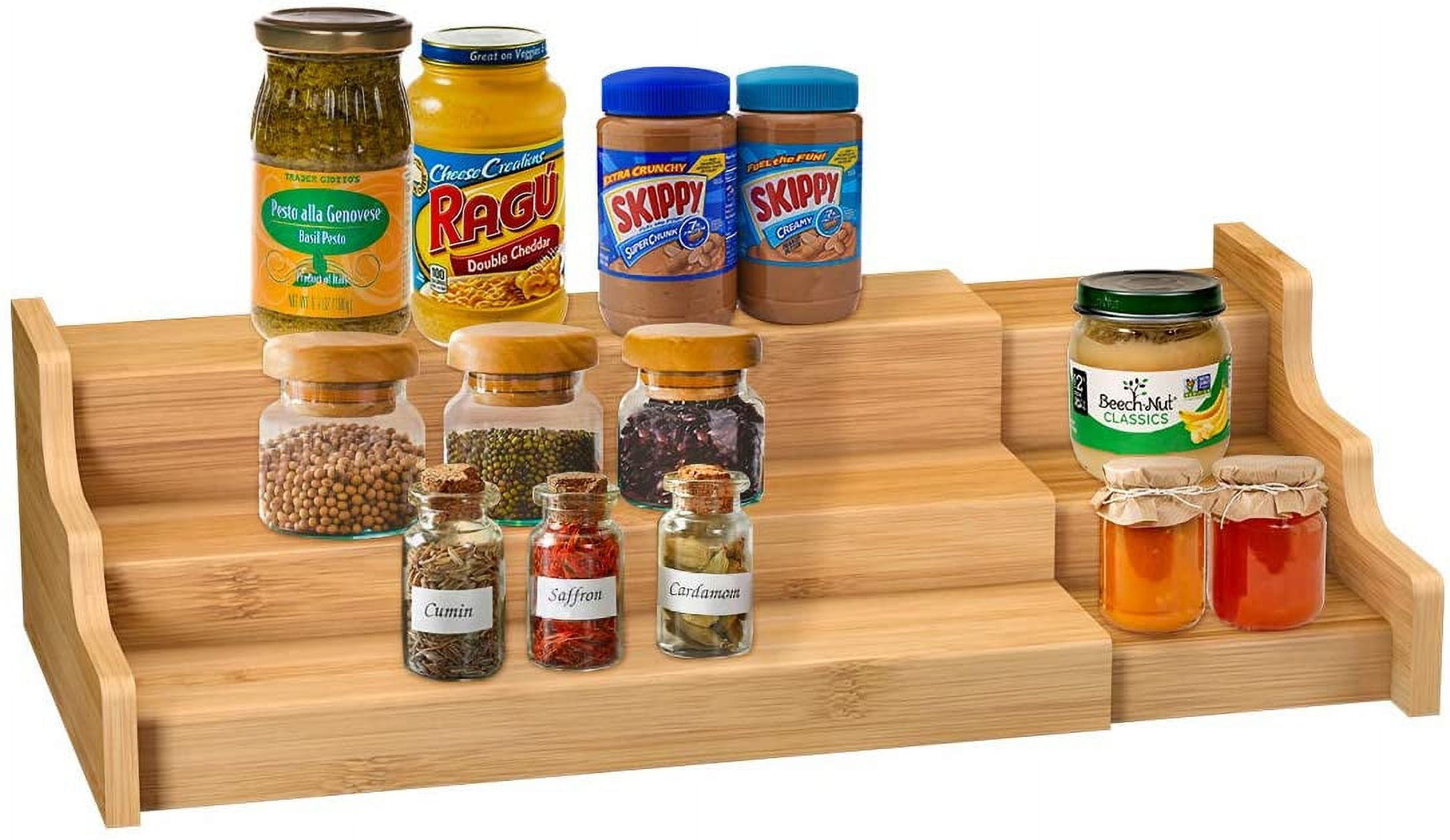 Spice Rack Kitchen Cabinet Organizer- 3 Tier Bamboo Expandable Display ...