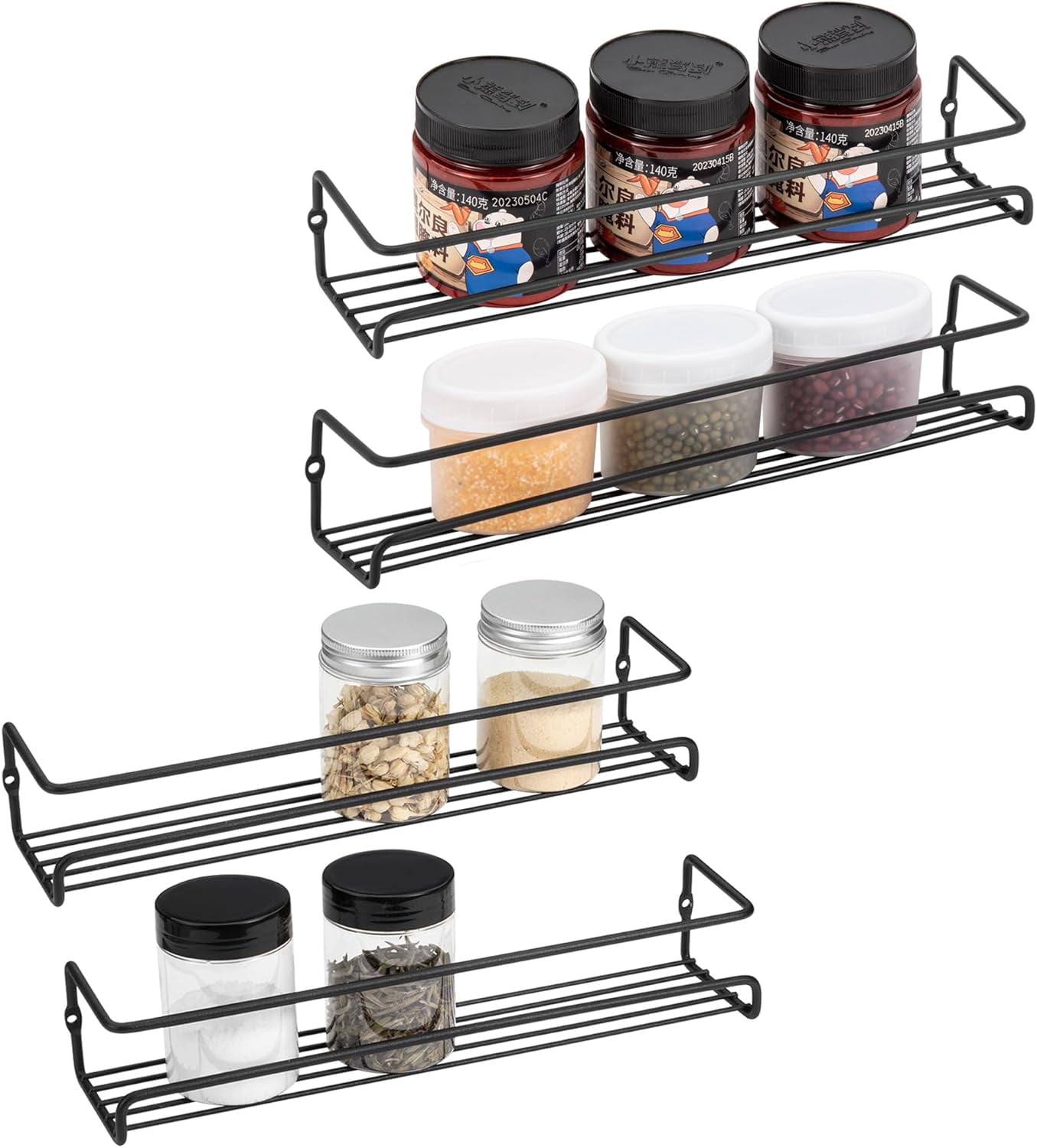 Spice Rack Organiser, 4 Pack Wall Mounted Tier Shelf with Adhesive ...