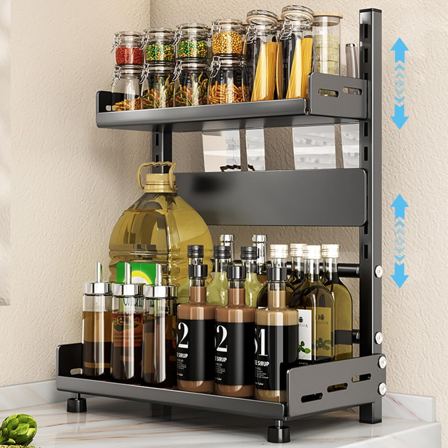 Spice Rack Organizer, 2-Tier Height-Adjustable Kitchen Countertop Spice ...