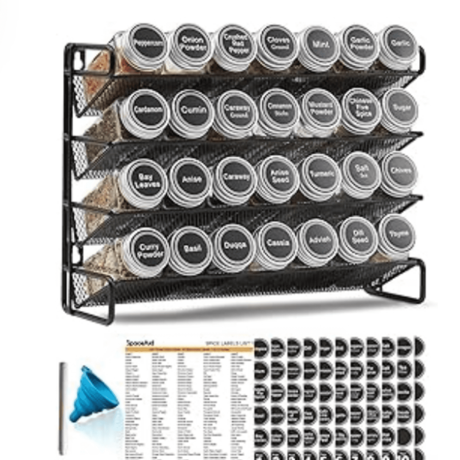 Spice Rack Organizer with 28 Spice Jars, 386 Spice Labels, Chalk Marker ...
