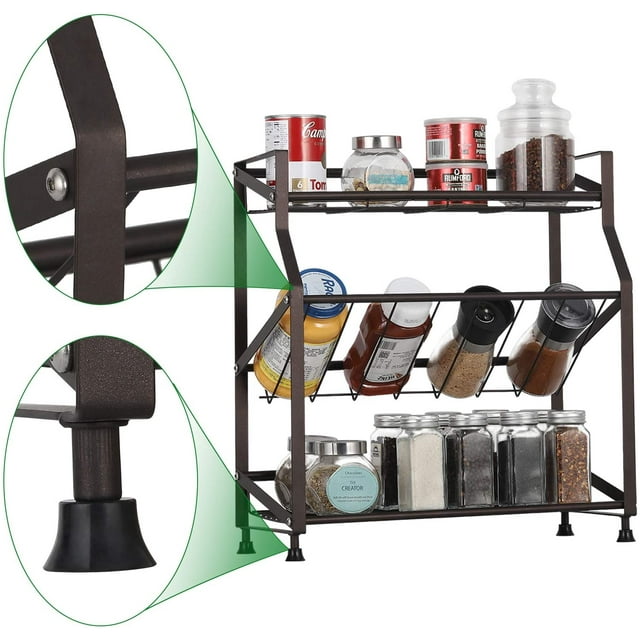 Gourmet Kitchen Spice Rack Organizer 3 Tiers Freestanding Metal Holder ...