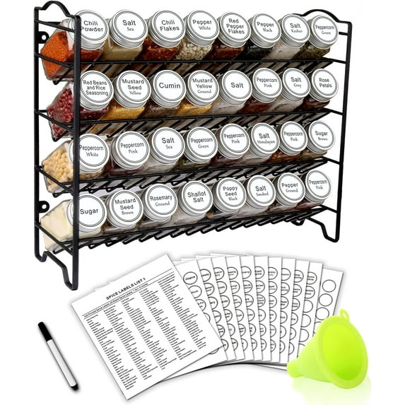 Spice Rack Organizer with 32 Empty Square Glass Spice Jars, 386 White ...