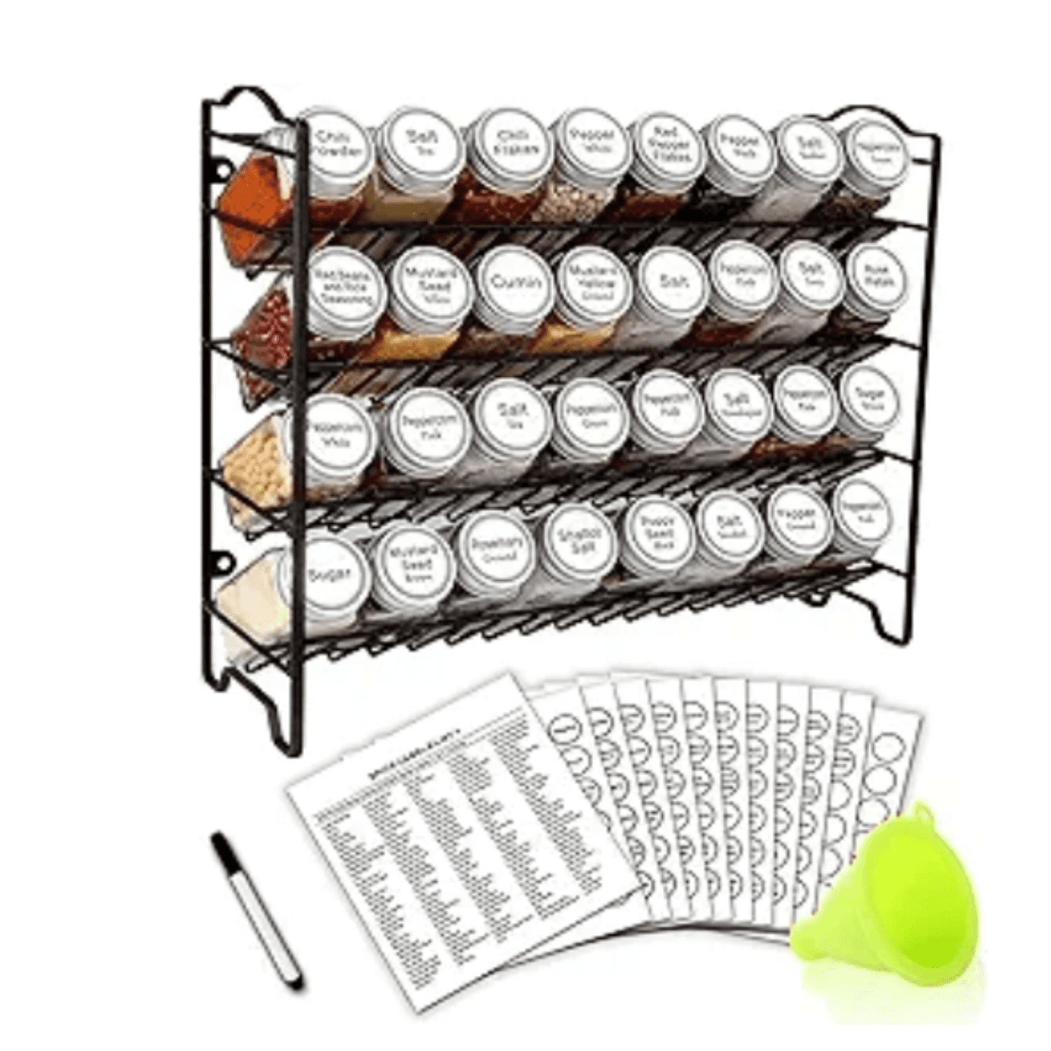 Spice Rack Organizer with 32 Empty Square Glass Spice Jars, 386 White ...