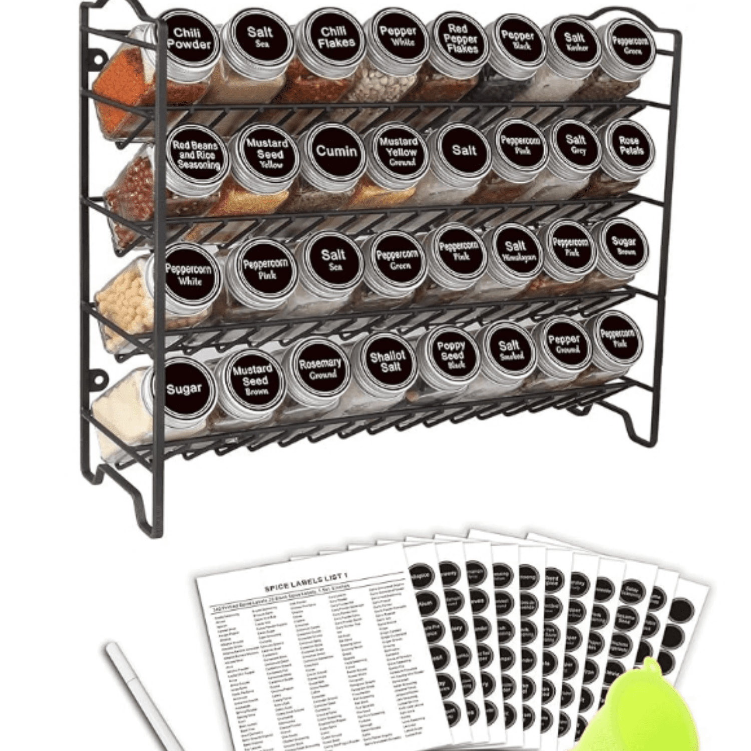 Spice Rack Organizer with 32 Glass Spice Jars, 396 Spice Labels, Chalk ...
