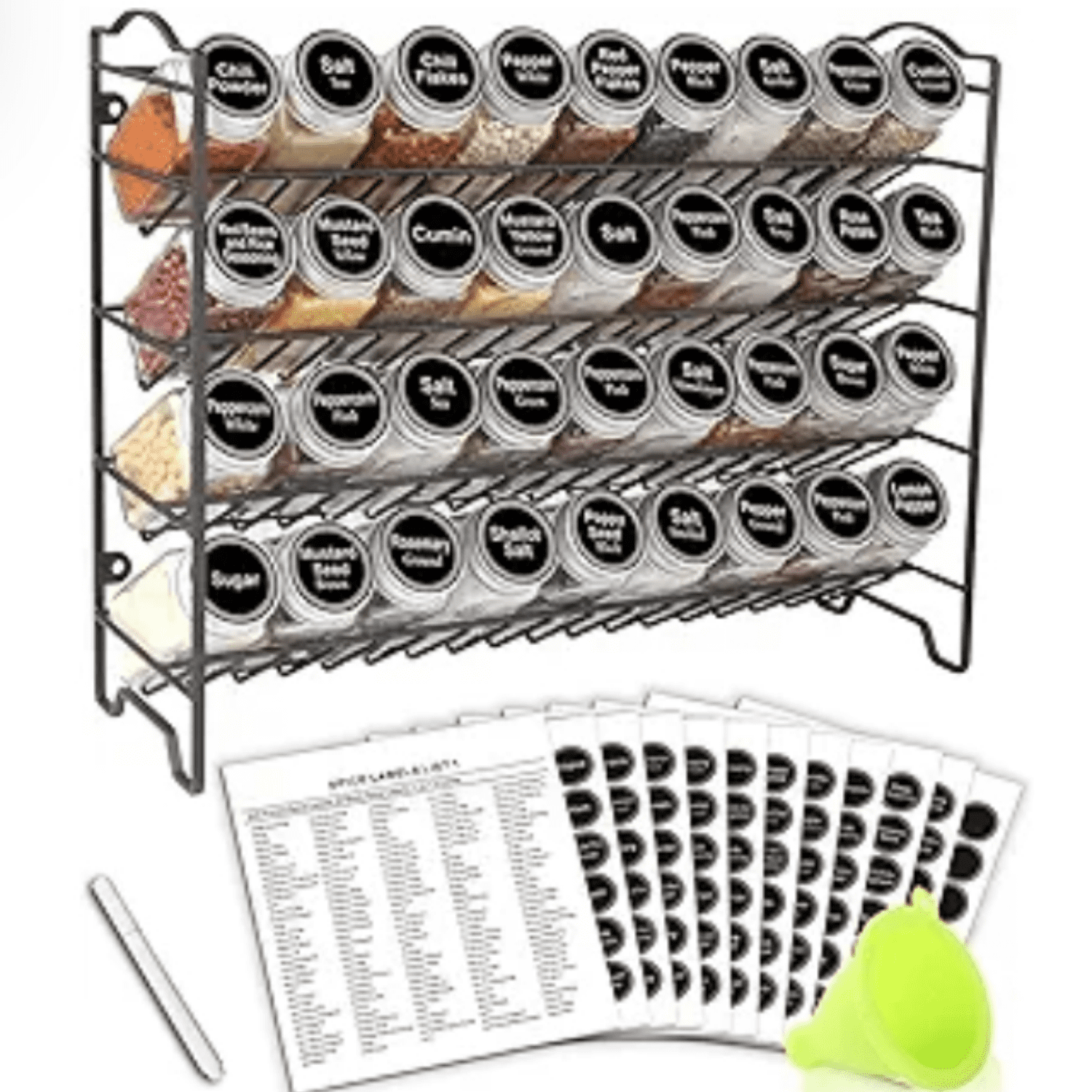 Spice Rack Organizer with 36 Empty Square Spice Jars, 396 Spice Labels ...