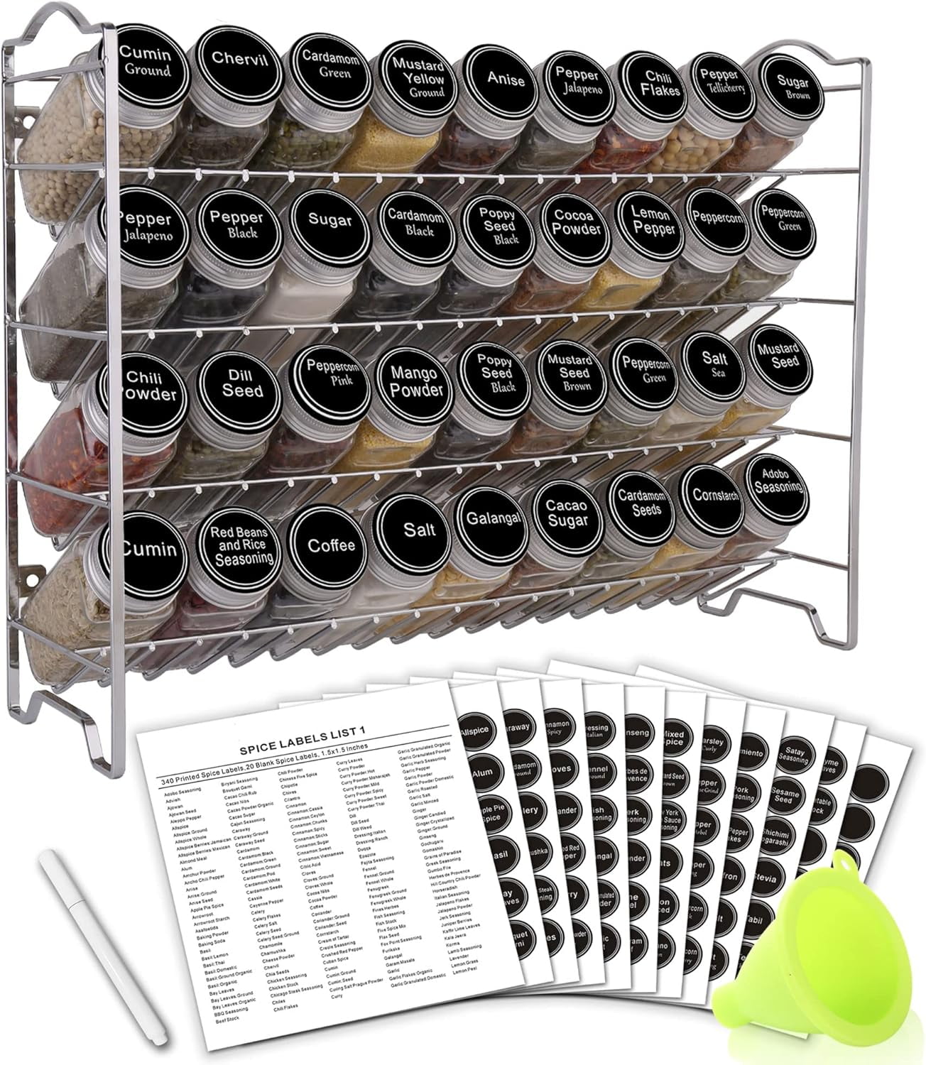Spice Rack Organizer with 36 Empty Square Spice Jars, 396 Spice Labels ...
