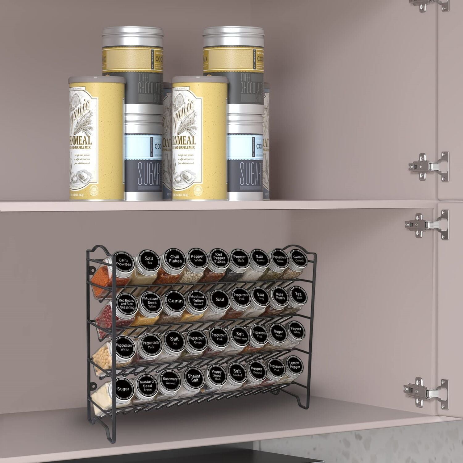 Spice Rack Organizer with 36 Empty Square Spice Jars, 396 Spice Labels ...