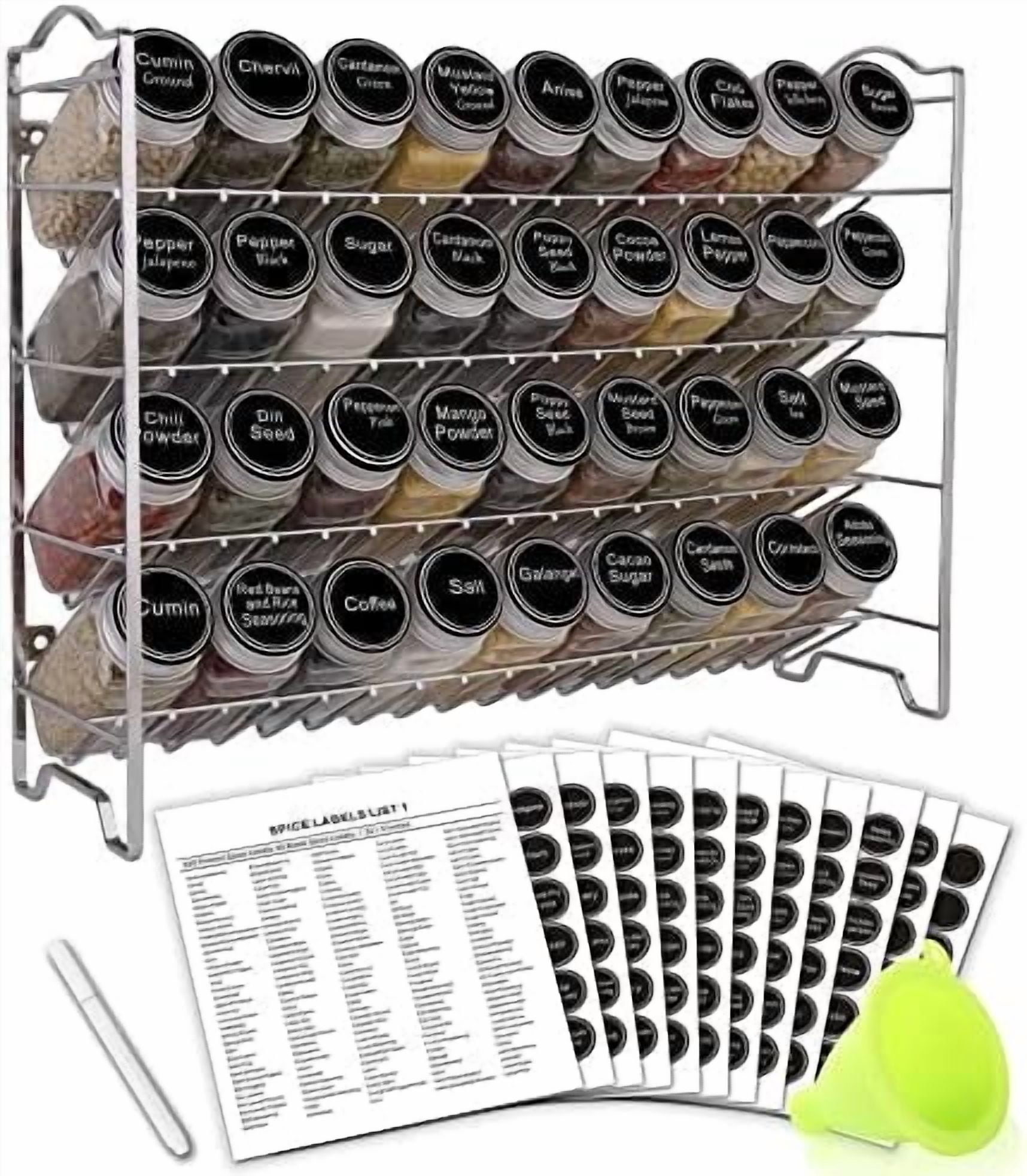 Spice Rack Organizer with 36 Empty Square Spice Jars, 396 Spice Labels ...