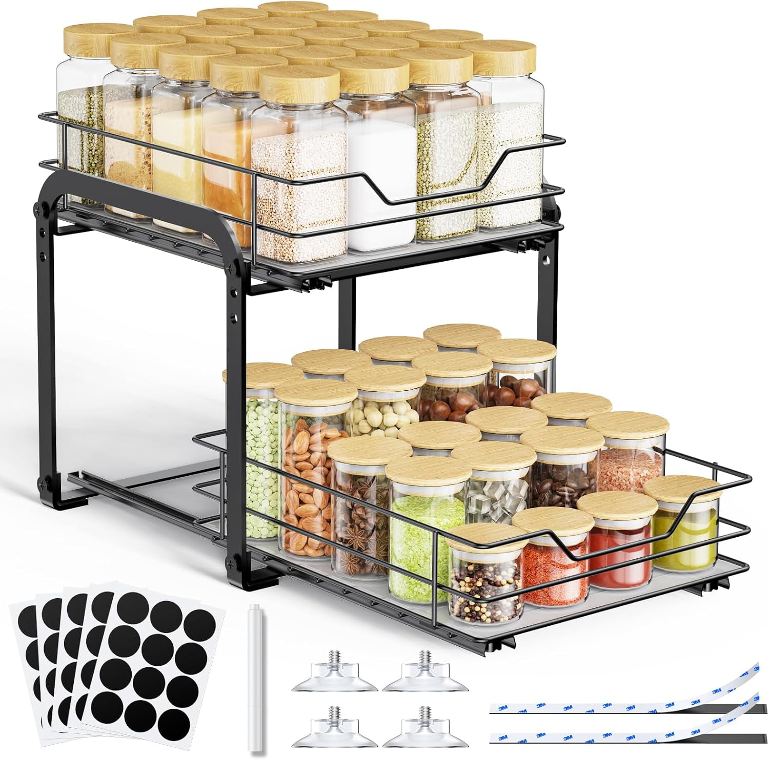 Spice Rack Organizer for Cabinet - 2-Tier Vertical Pull Out Spice Rack ...
