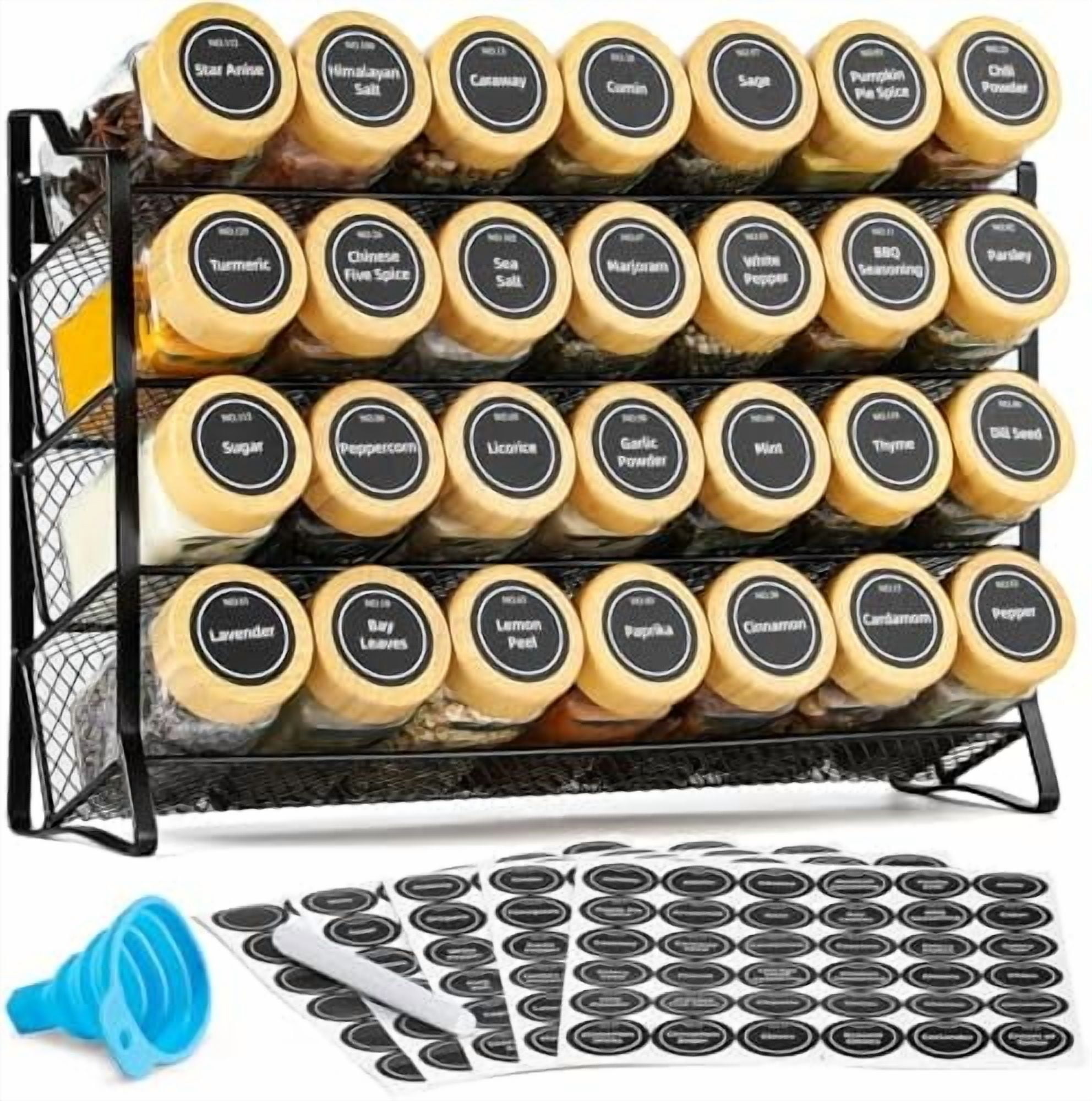 Spice Rack Organizer for Cabinet, 28 Empty Spice Jars with Bamboo lids ...