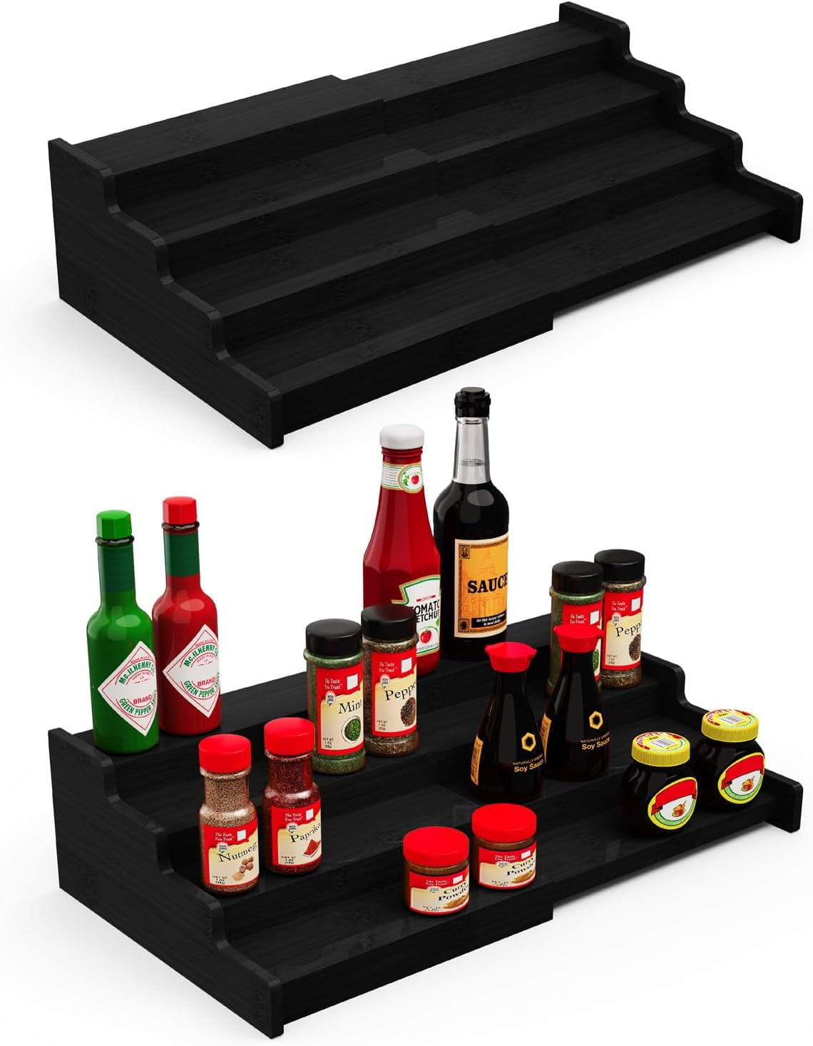 Spice Rack Organizer for Cabinet, 4 Tier Expandable Spice Rack, Bamboo ...