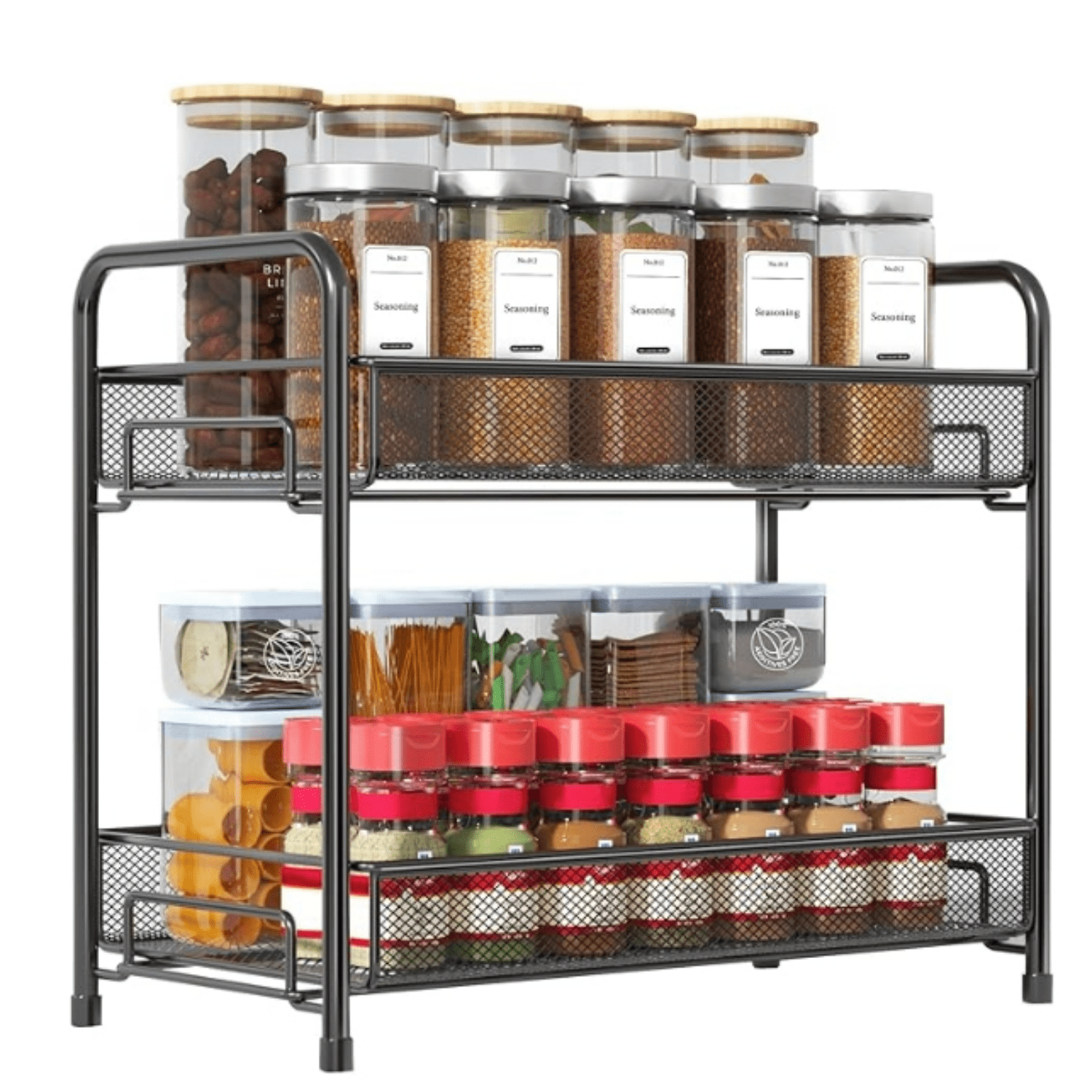 Spice Rack Organizer for Countertop, 2-Tier Foldable Metal Rust-Proof ...