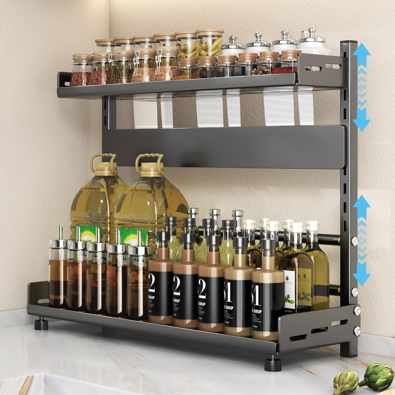Spice Rack Organizer for Countertop, 2-Tier Height-Adjustable Spice ...