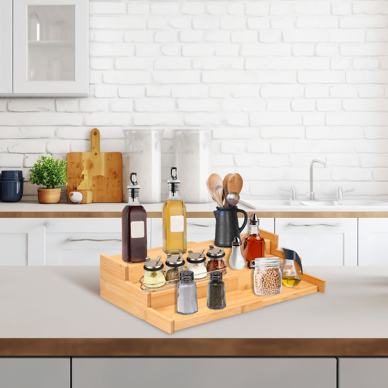 Spice Rack Organizer Easy to Use Cabinet Organizer Adjustable Bamboo ...