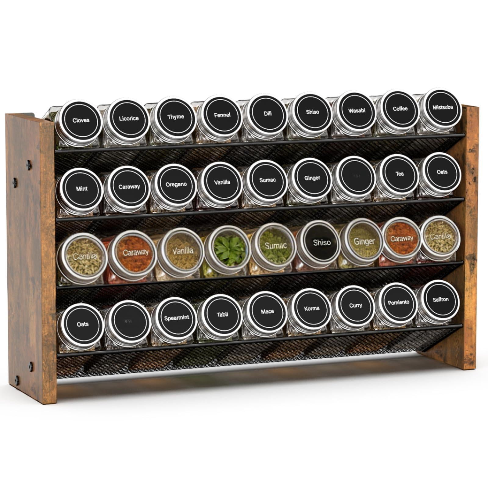 Spice Rack Organizer For Cabinet Wood 4-tier Vertical Seasoning Wall ...