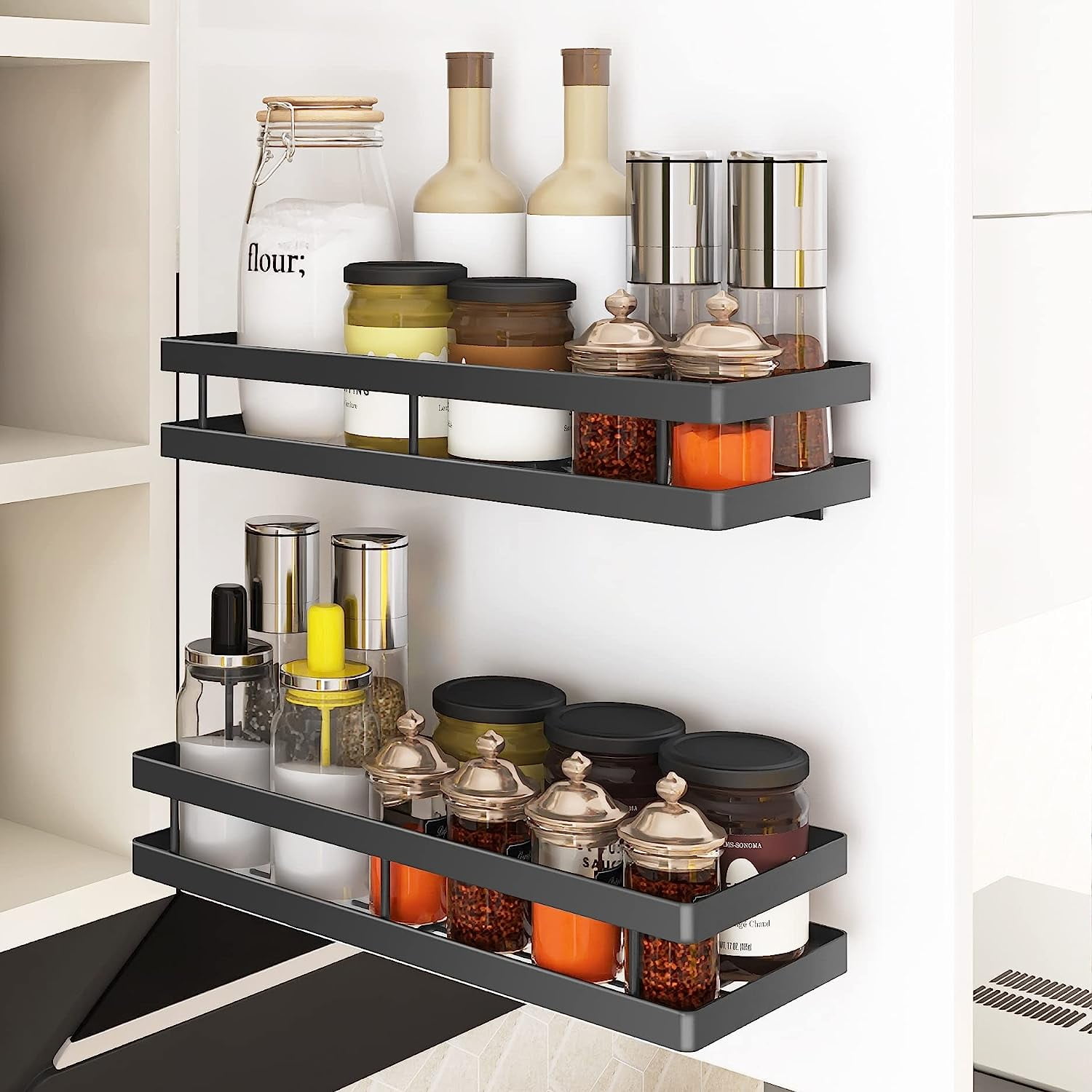 Spice Rack Organizer Wall Mount, 10" Hanging Black Spice Organizer ...