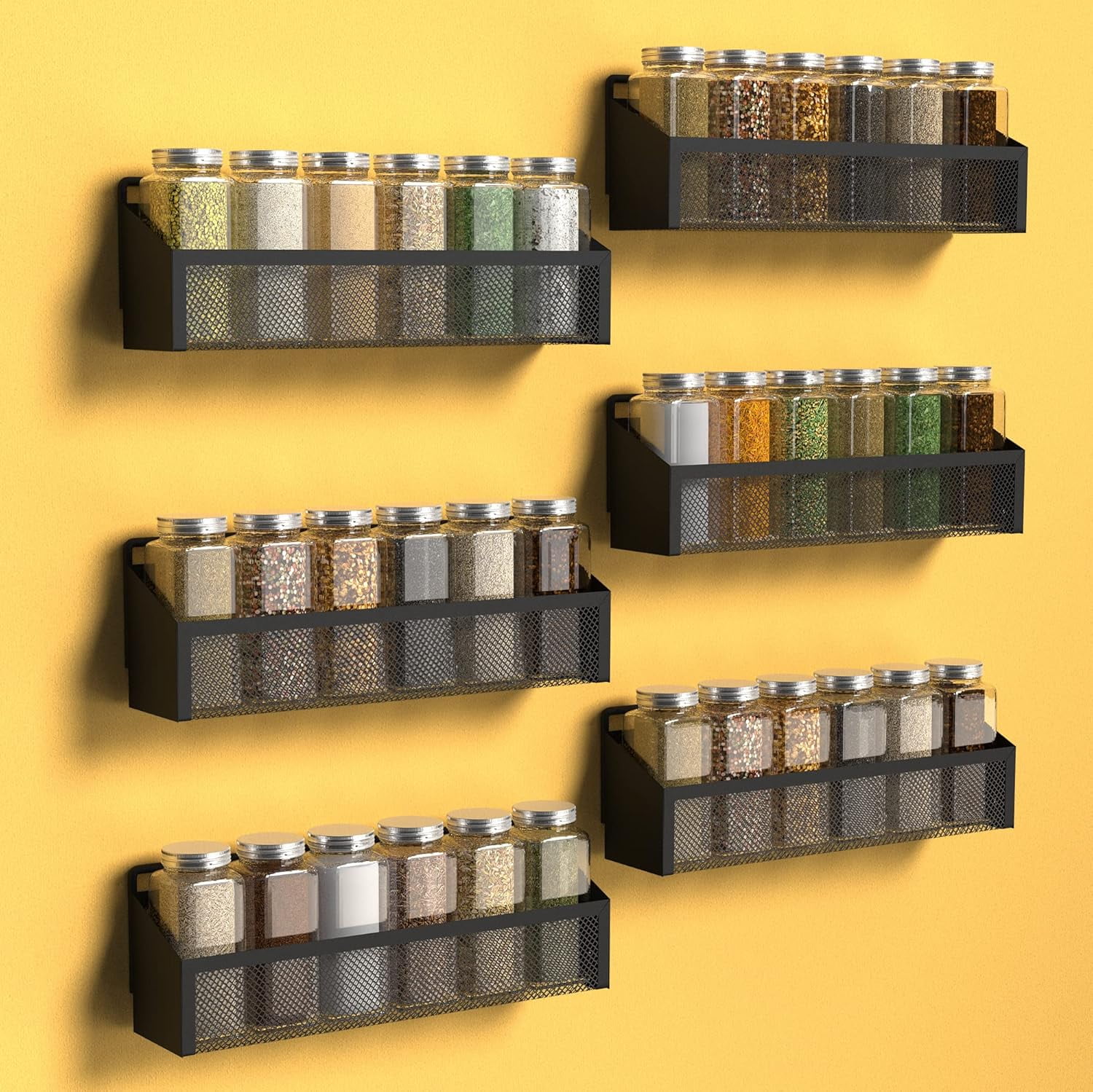 Spice Rack Organizer Wall Mount (6Pack), Hanging Black Spice Pantry ...