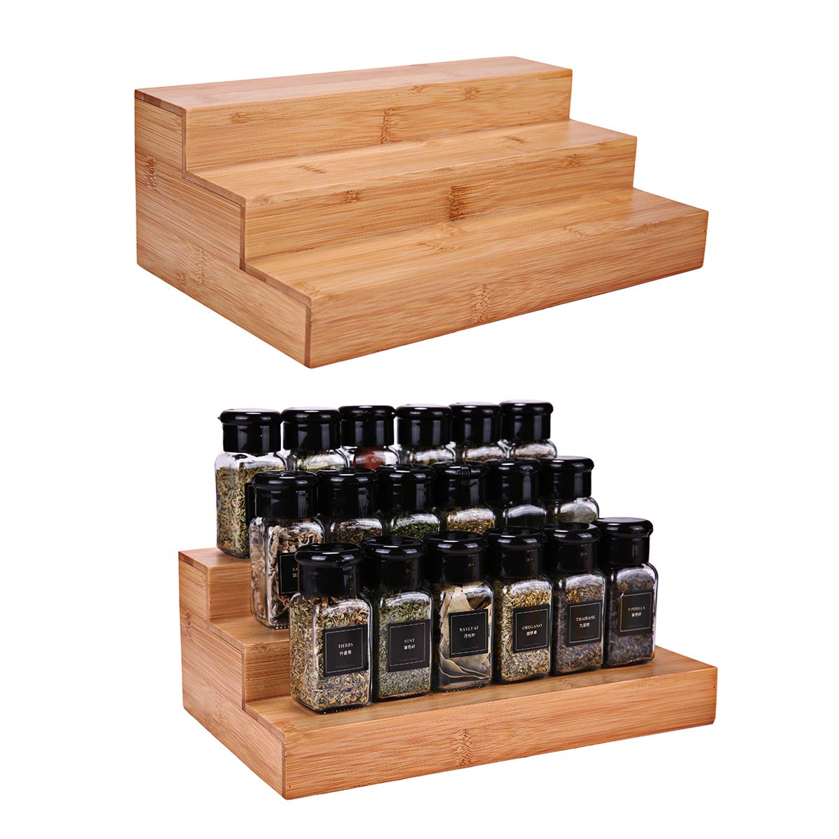 Spice Rack Set, Cabinet Shelf, Spice Holder, 3-Tier Bamboo Spice ...